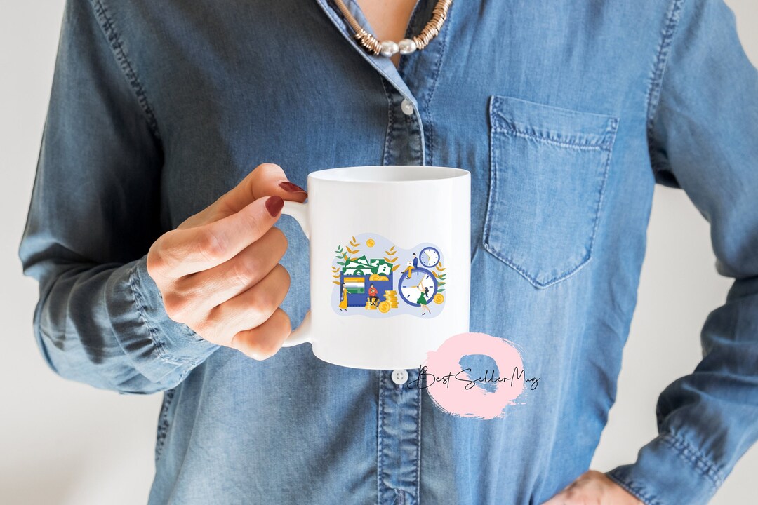Funny TIME IS MONEY Saying Mug With Coin| Clock and 1 Cent Gift Mug ...