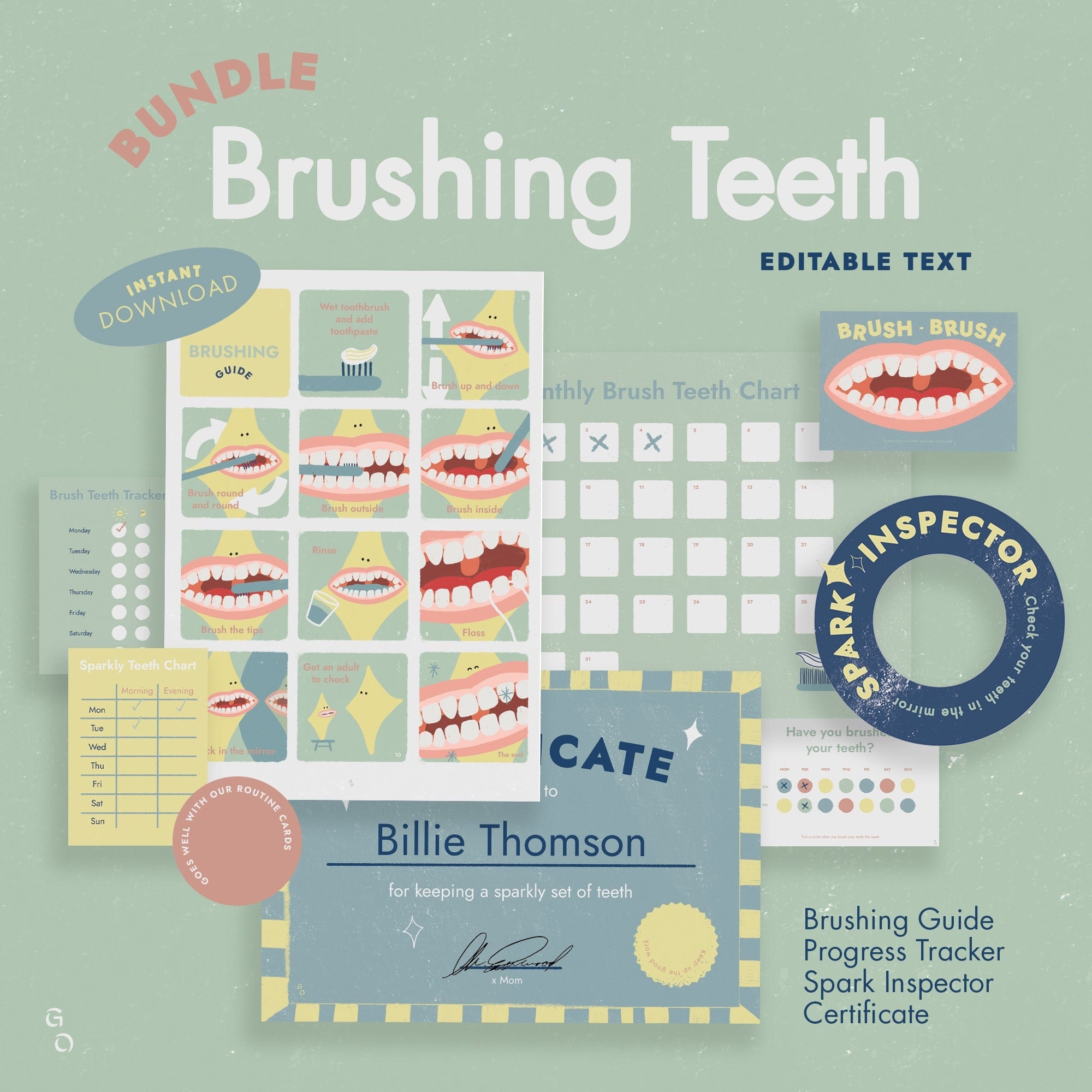 Brush Teeth Reward Chart Printable | Brushing Teeth Editable Bundle ...