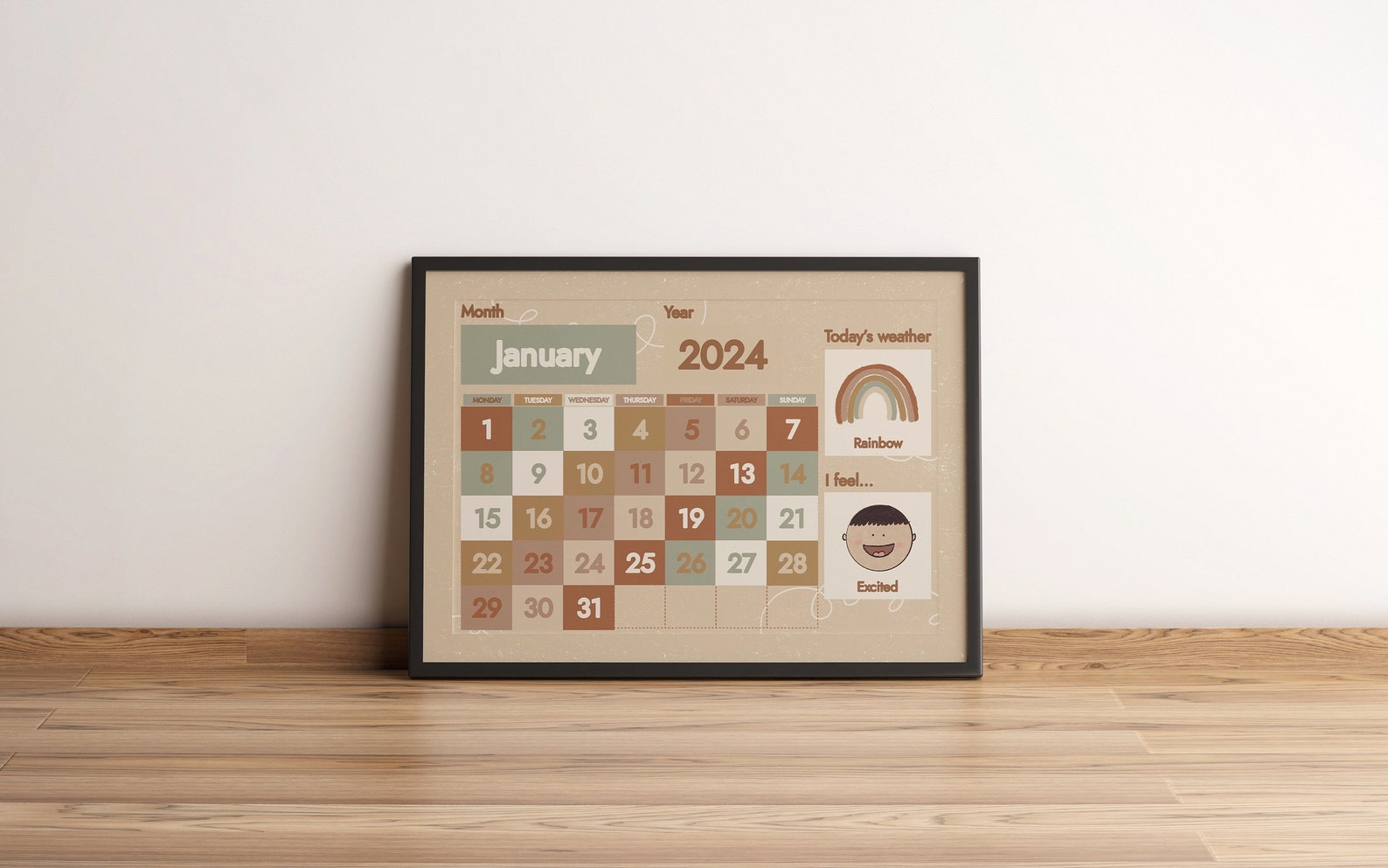 A4 Kids Calendar | Printable Kids Poster | Natural Style Kids Calendar ...
