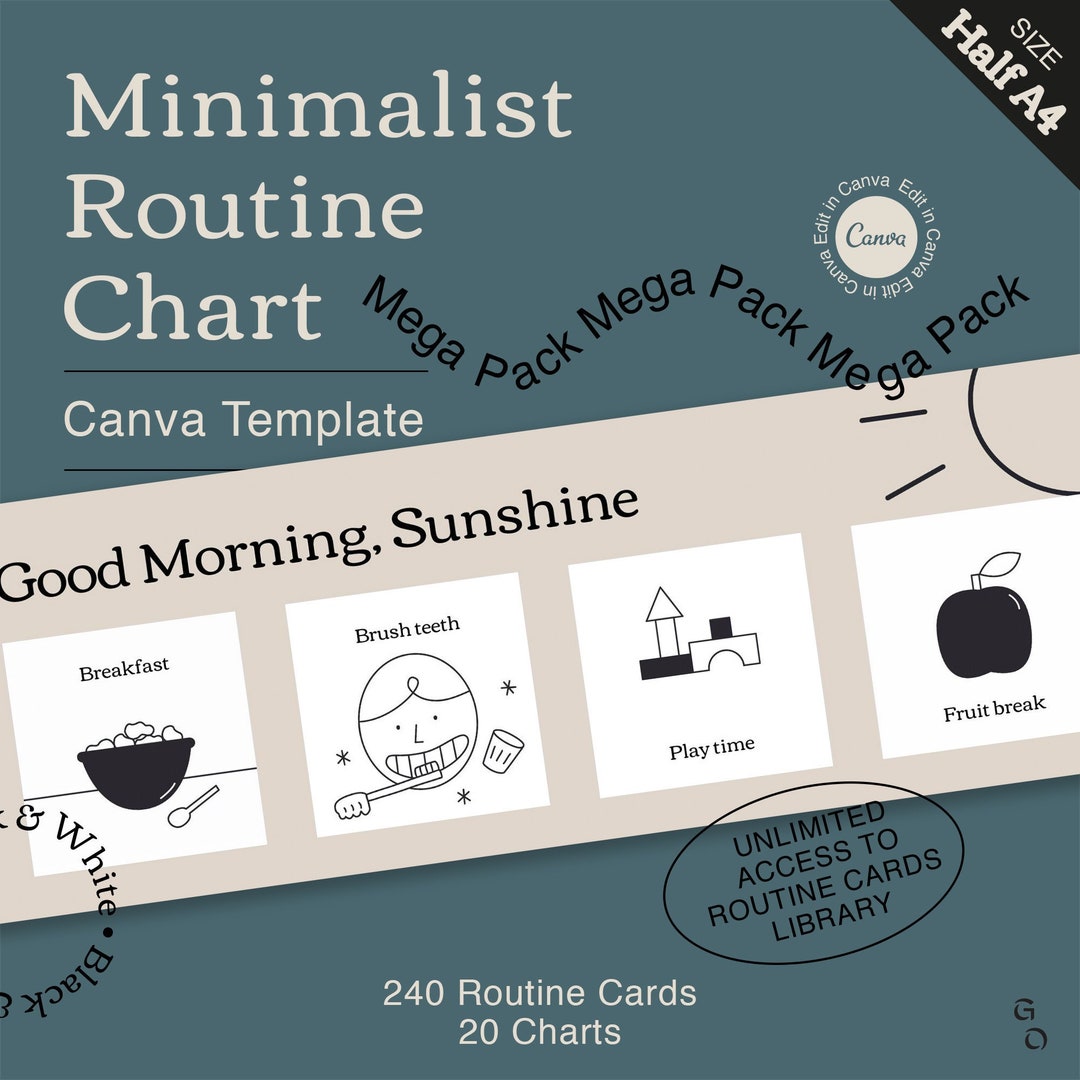 Canva Routine Chart Template 240 Custom Black and White - Etsy