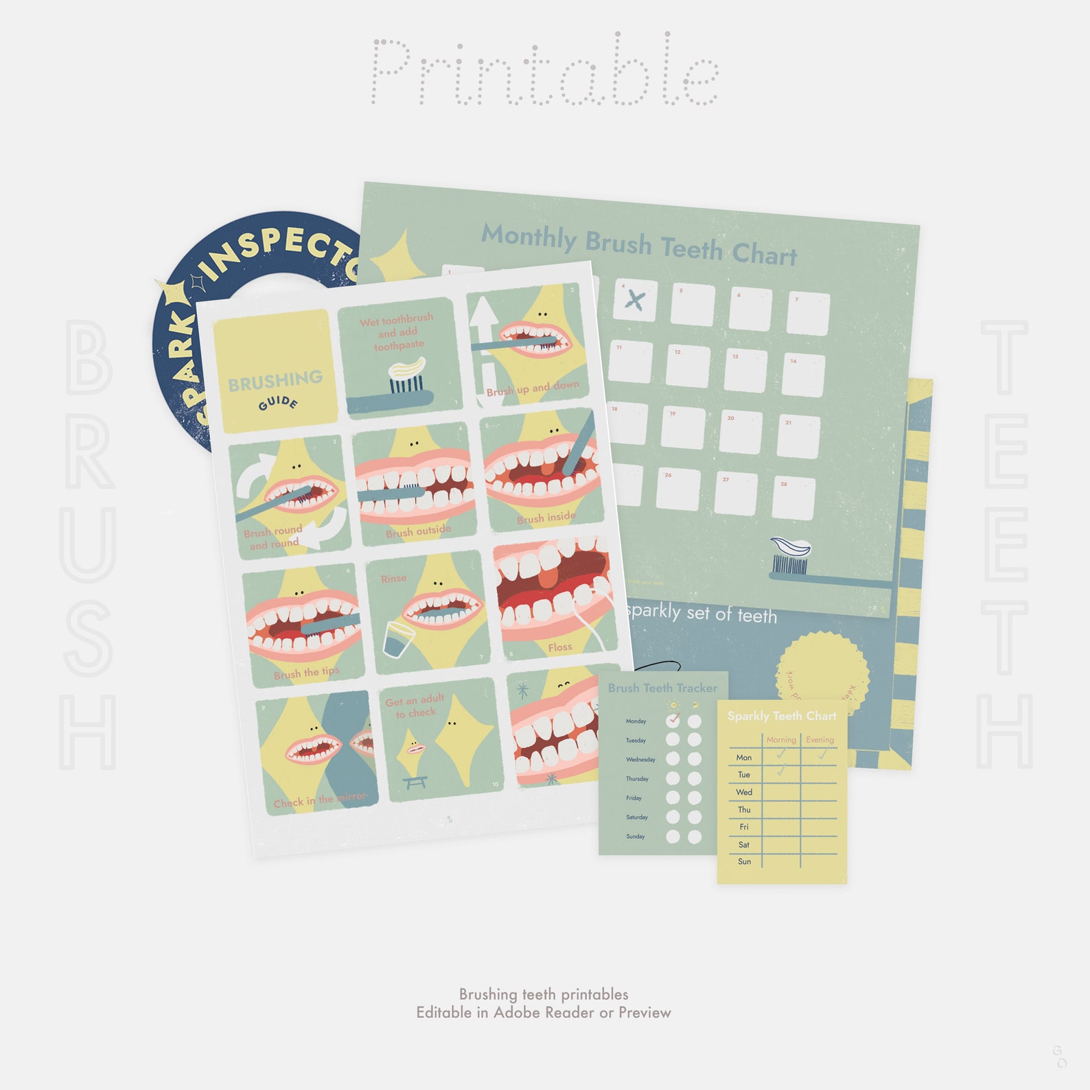 Brush Teeth Reward Chart Printable | Brushing Teeth Editable Bundle ...