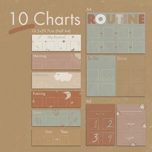 240 Editable Boho Kids Routine Cards + 10 Charts Mega Pack Natural ...