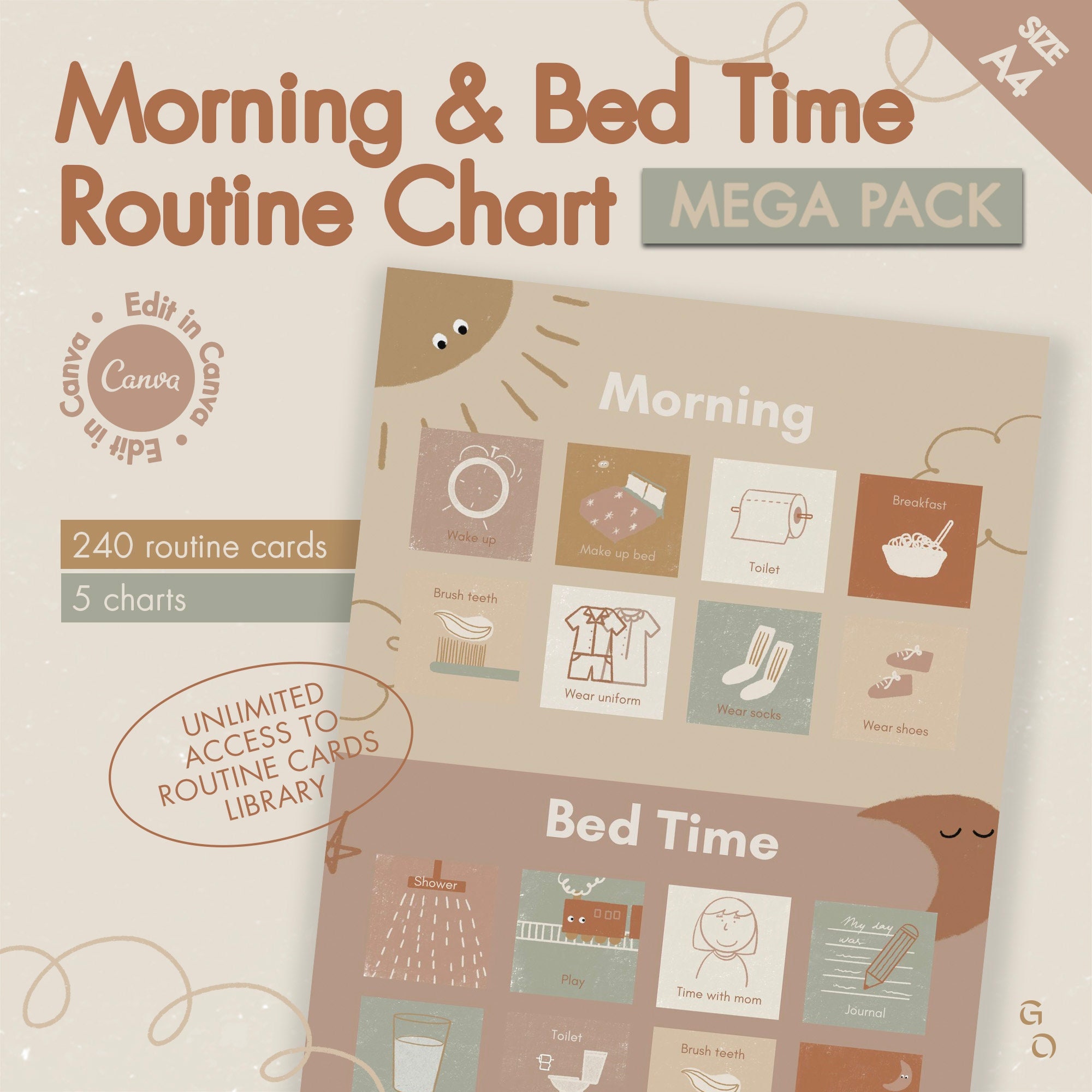 Canva Routine Chart Template Morning and Bed Time 240 - Etsy Canada
