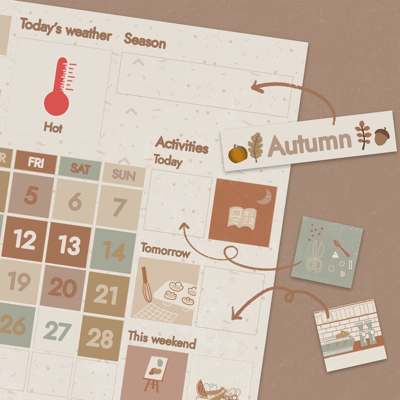 A2 Kids Calendar Printable Kids Poster Natural Style Kids Calendar - Etsy
