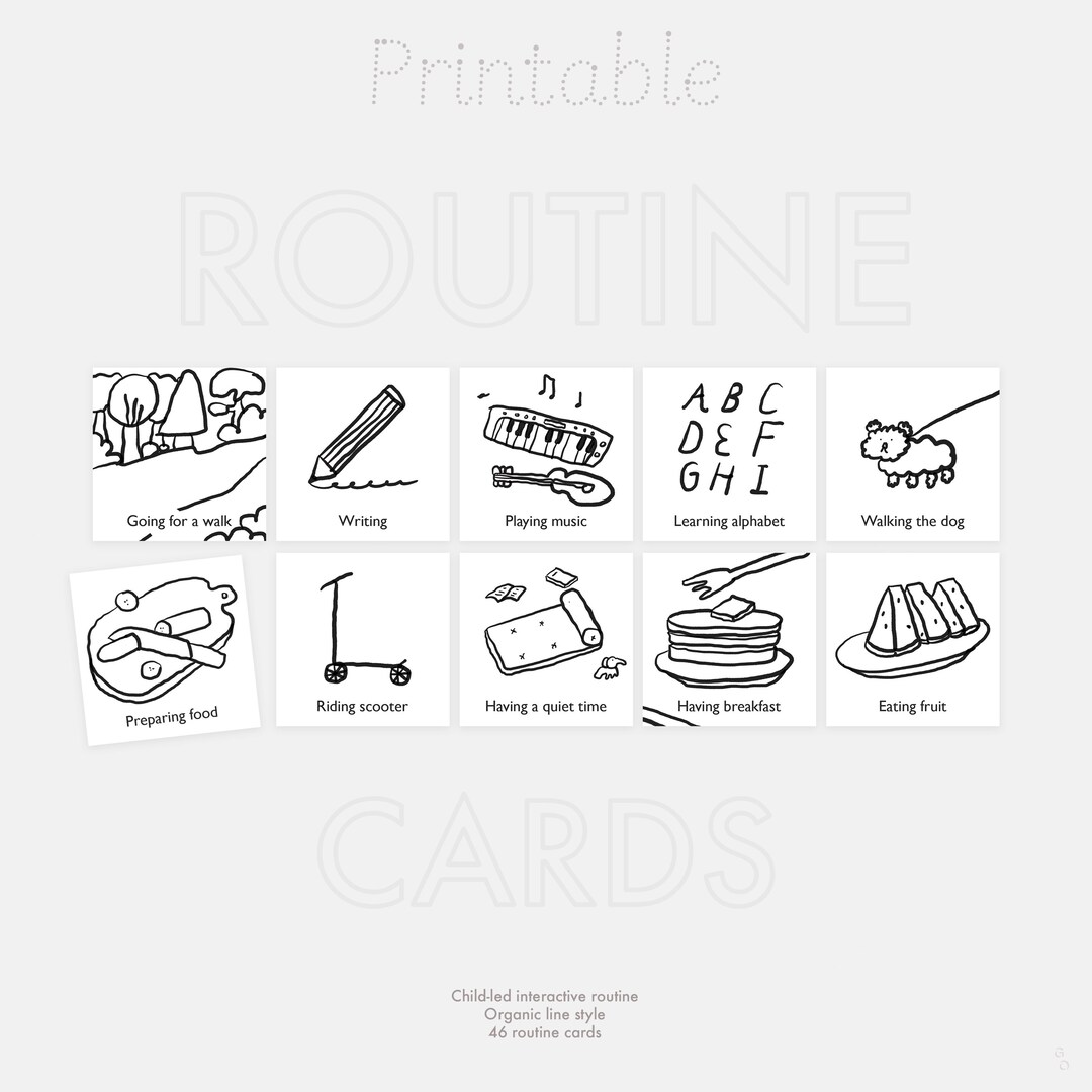 46 Routine Cards in Organic Line Style (printable) | Montessori Kids ...