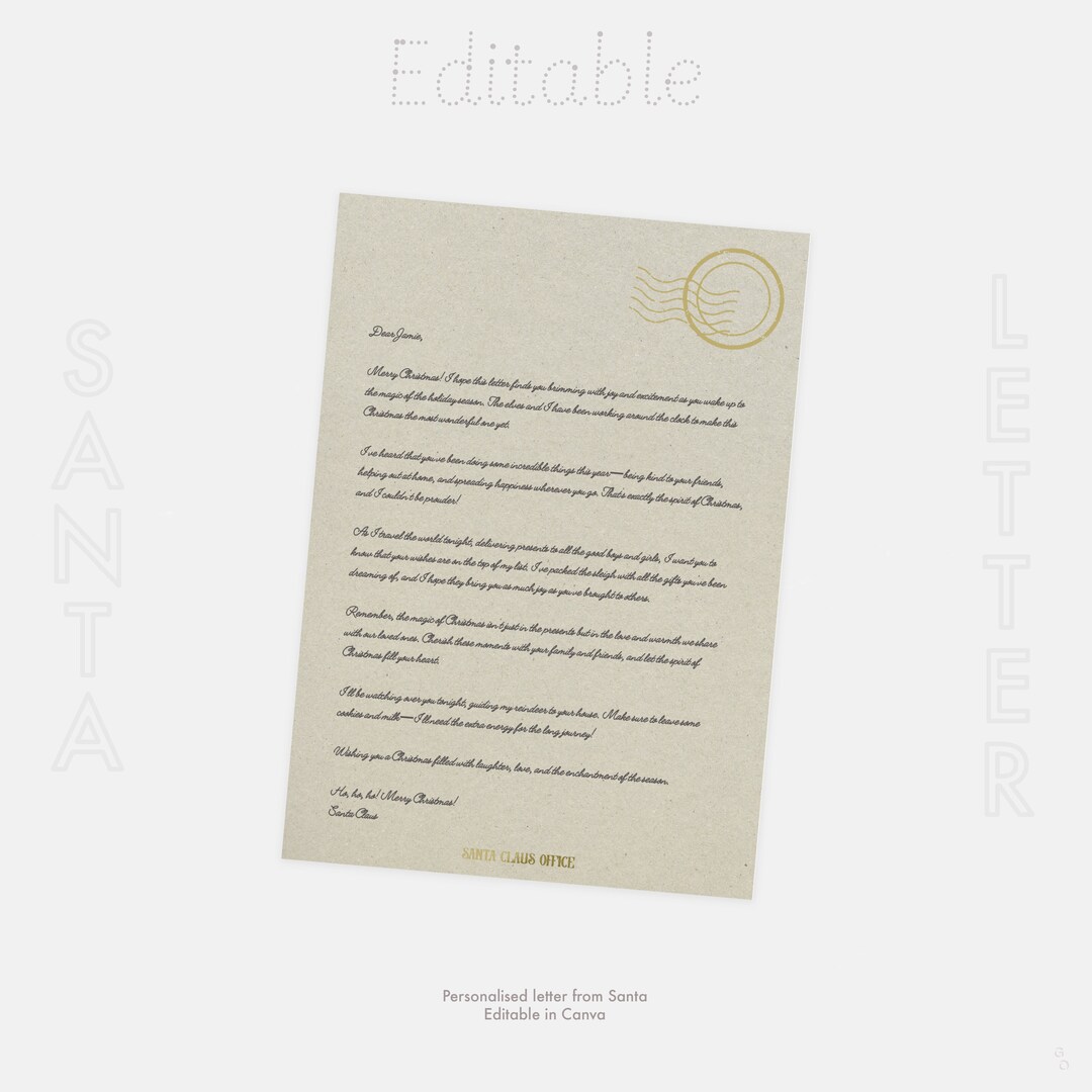 Personalized Santa Letter Template Editable Santa Letter Editable Canva ...