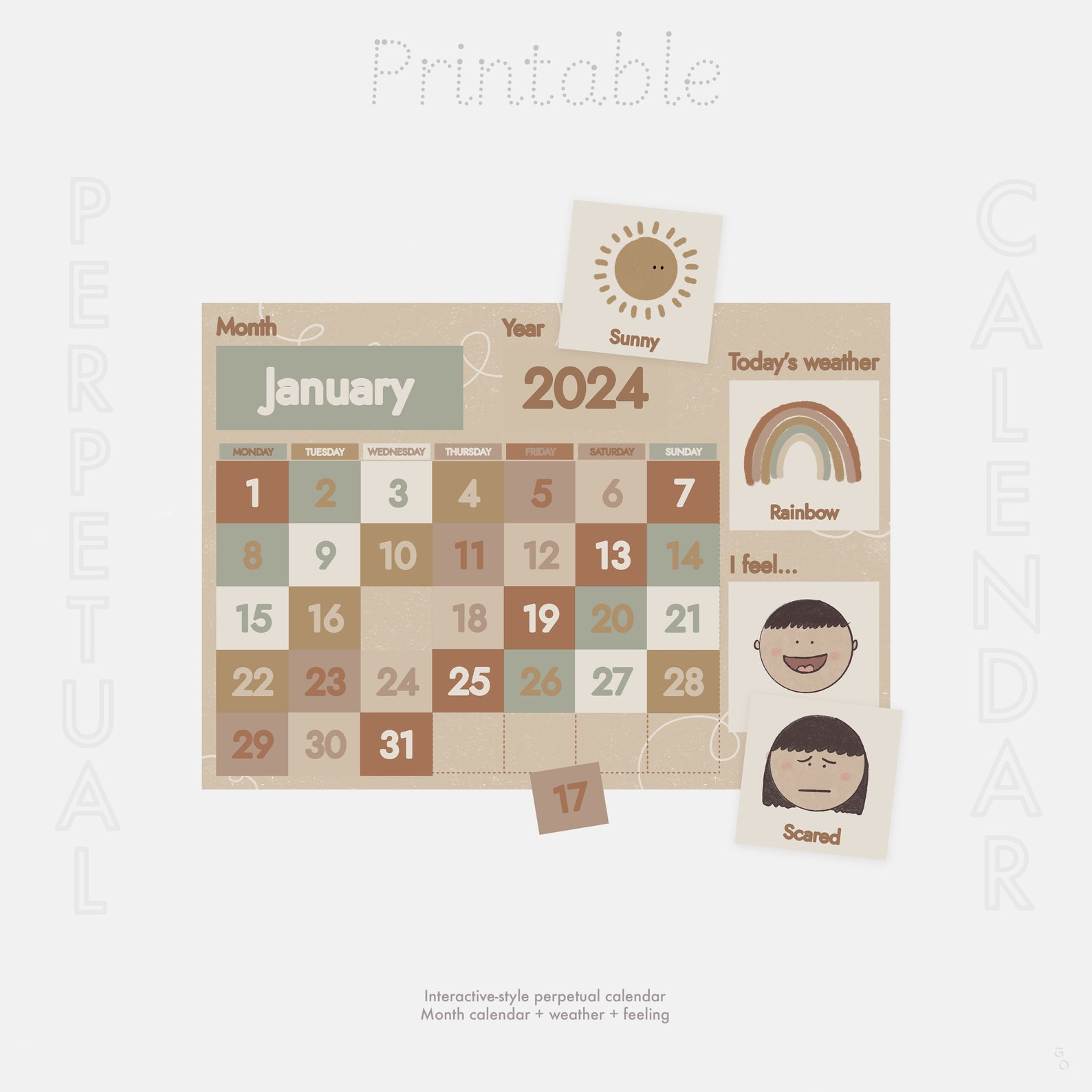 A4 Kids Calendar | Printable Kids Poster | Natural Style Kids Calendar ...