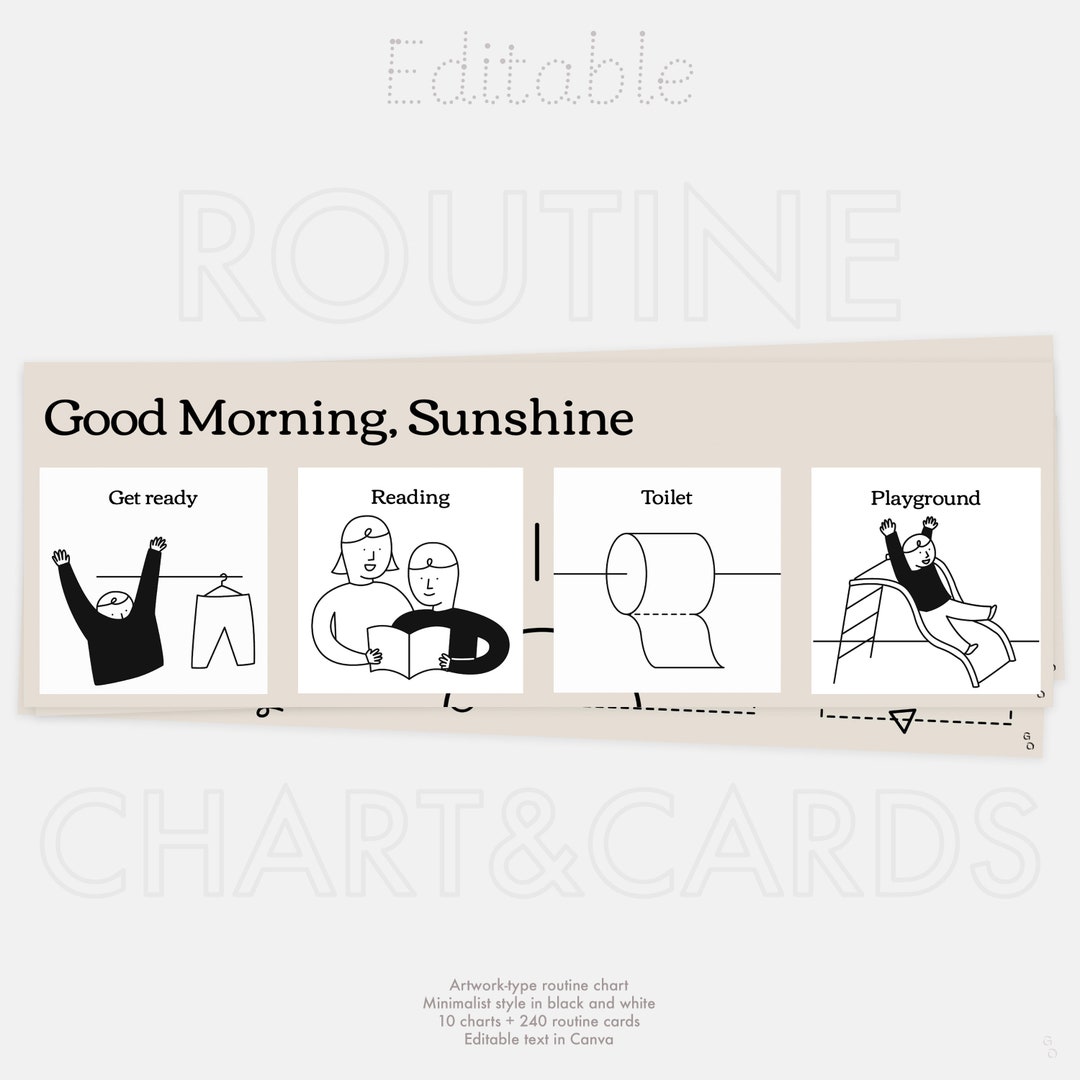 Canva Routine Chart Template | 240 Black and White Routine Cards 20 ...