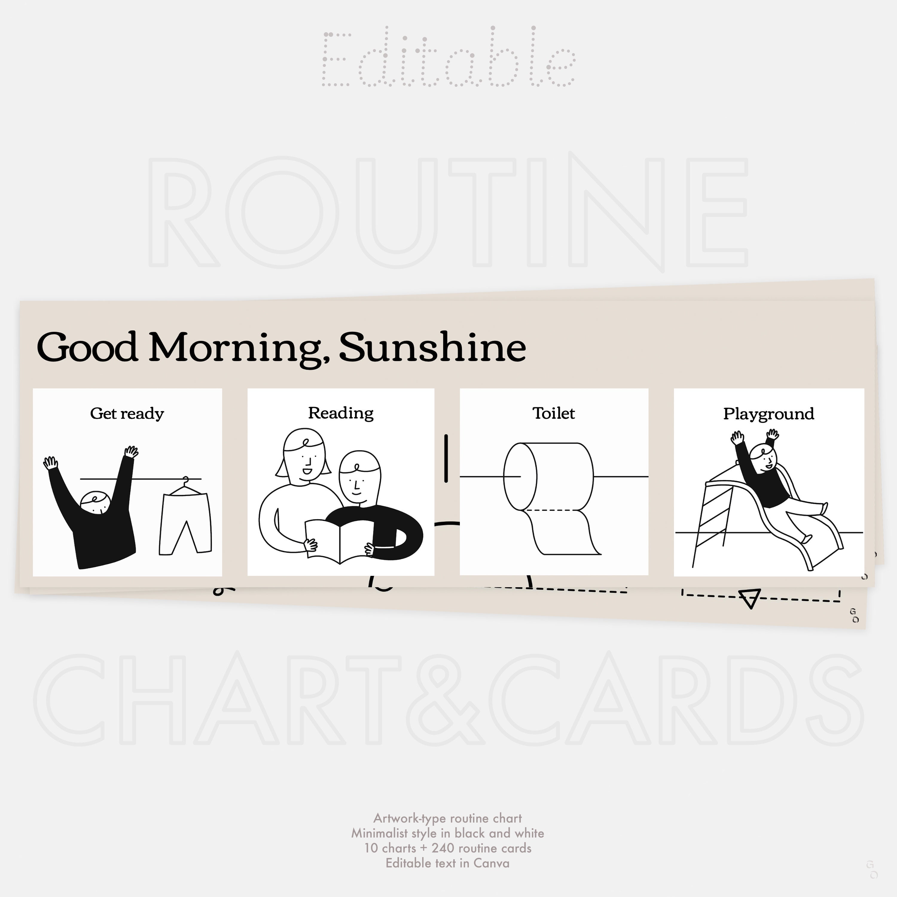 Canva Routine Chart Template | 240 Black and White Routine Cards 20 ...