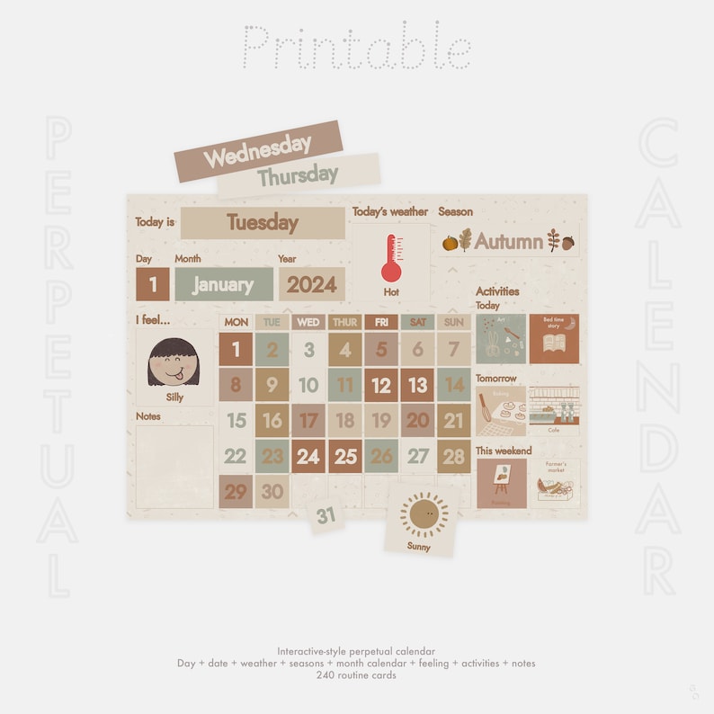 Kids Perpetual Calendar Poster: Natural Style Learning (digital ...