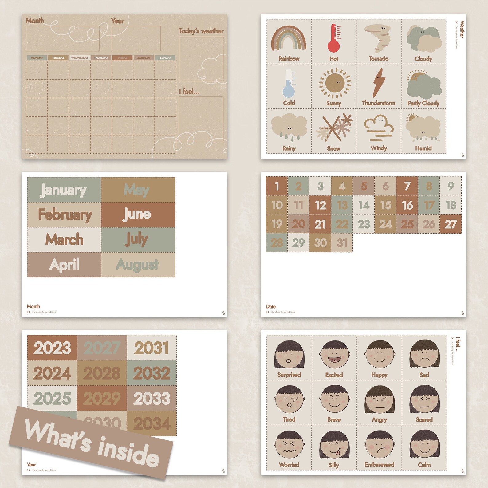 A4 Kids Calendar | Printable Kids Poster | Natural Style Kids Calendar ...