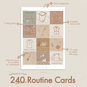 240 Editable Boho Kids Routine Cards + 10 Charts Mega Pack Natural ...