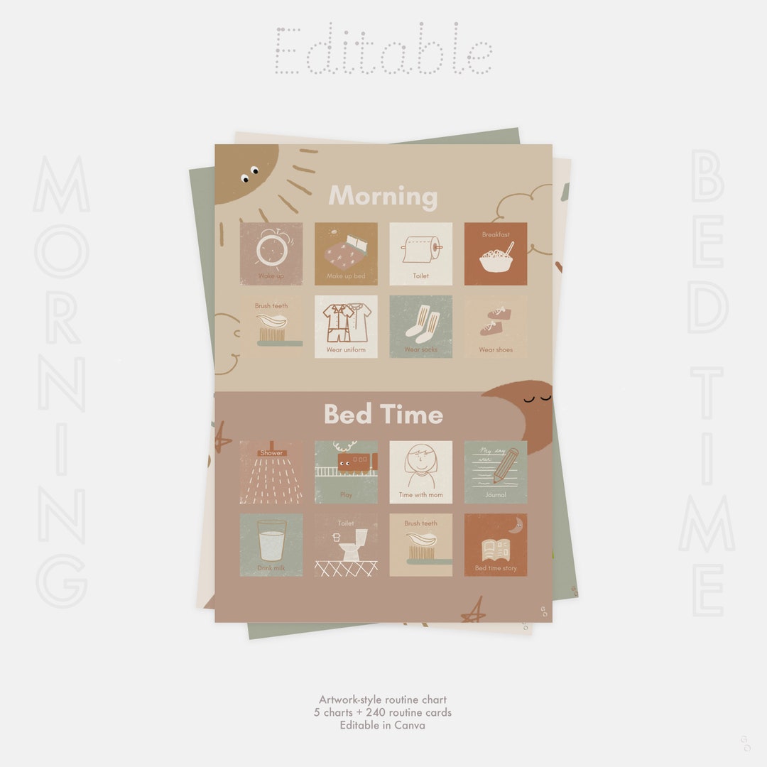 Montessori Routine Chart: Morning & Bedtime Cards (canva Template ...
