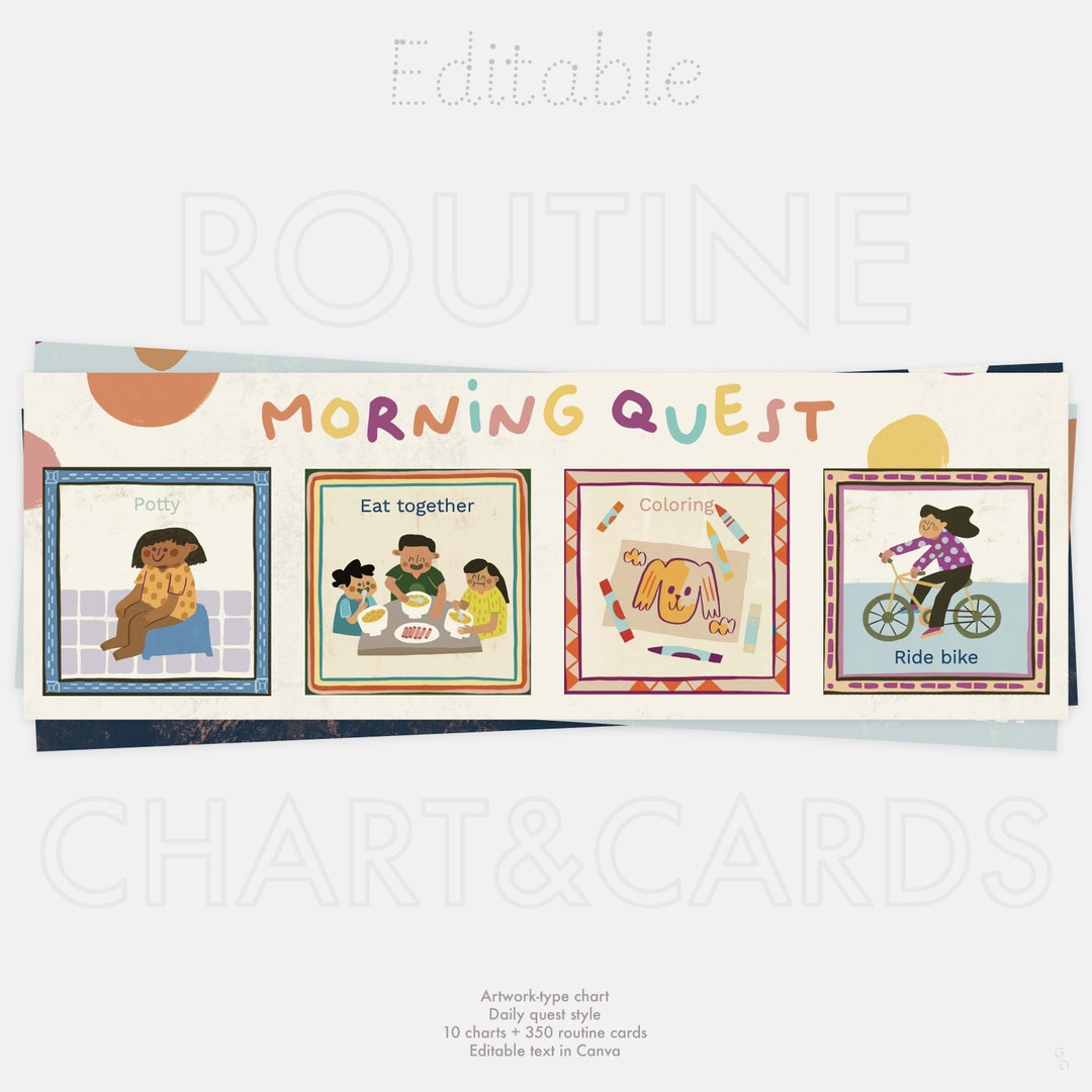 350 Canva Maximalist Kids Routine Cards + 10 Charts | Toddler Visual ...