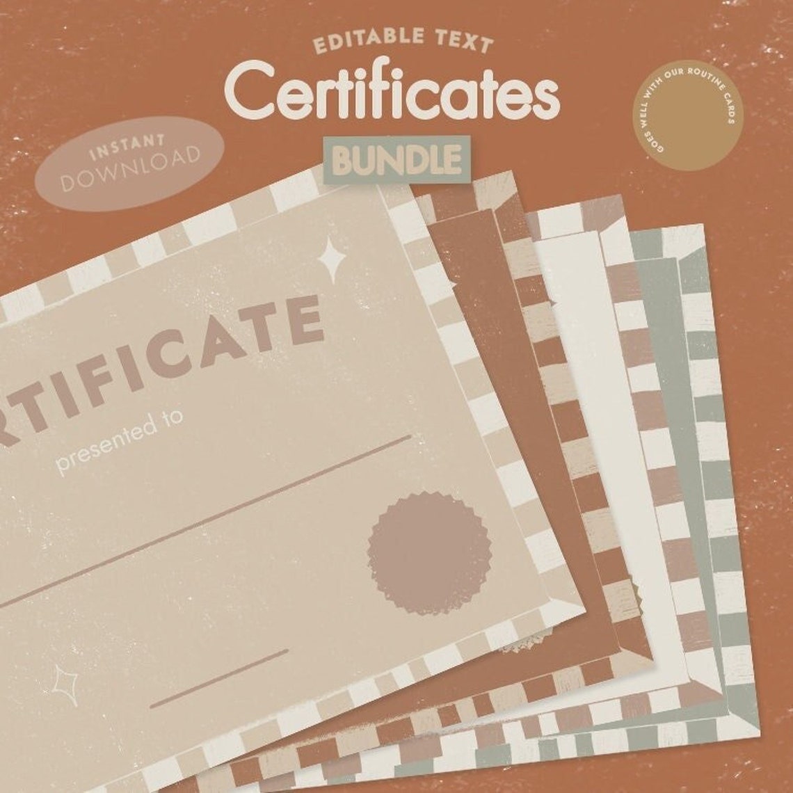 4 Editable Certificates Bundle | Printable Boho Kids Certificate ...