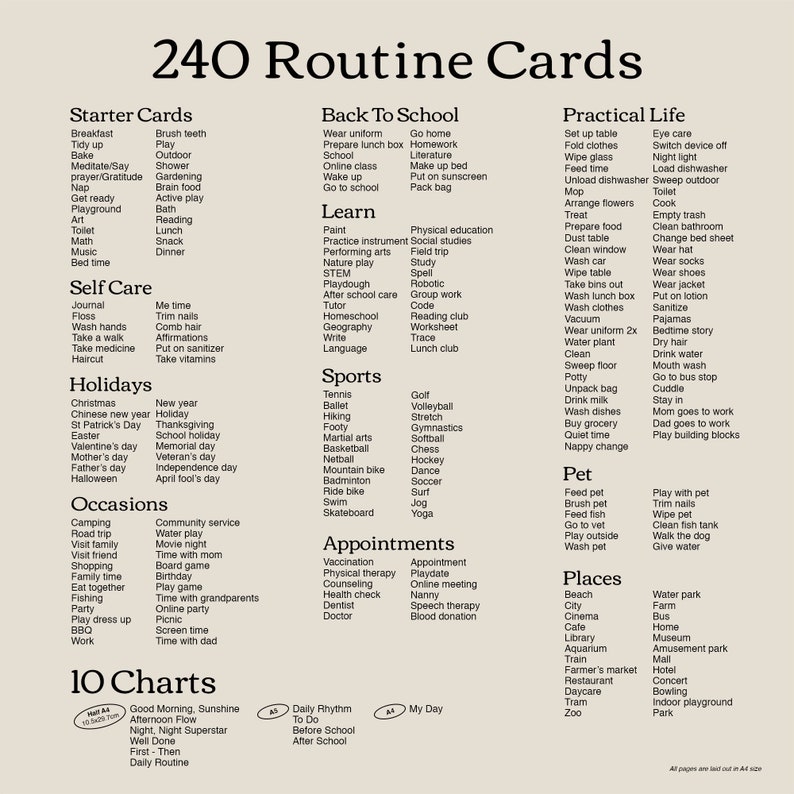 240 Minimalist Daily Routine Cards 10 Charts Mega Pack - Etsy Australia