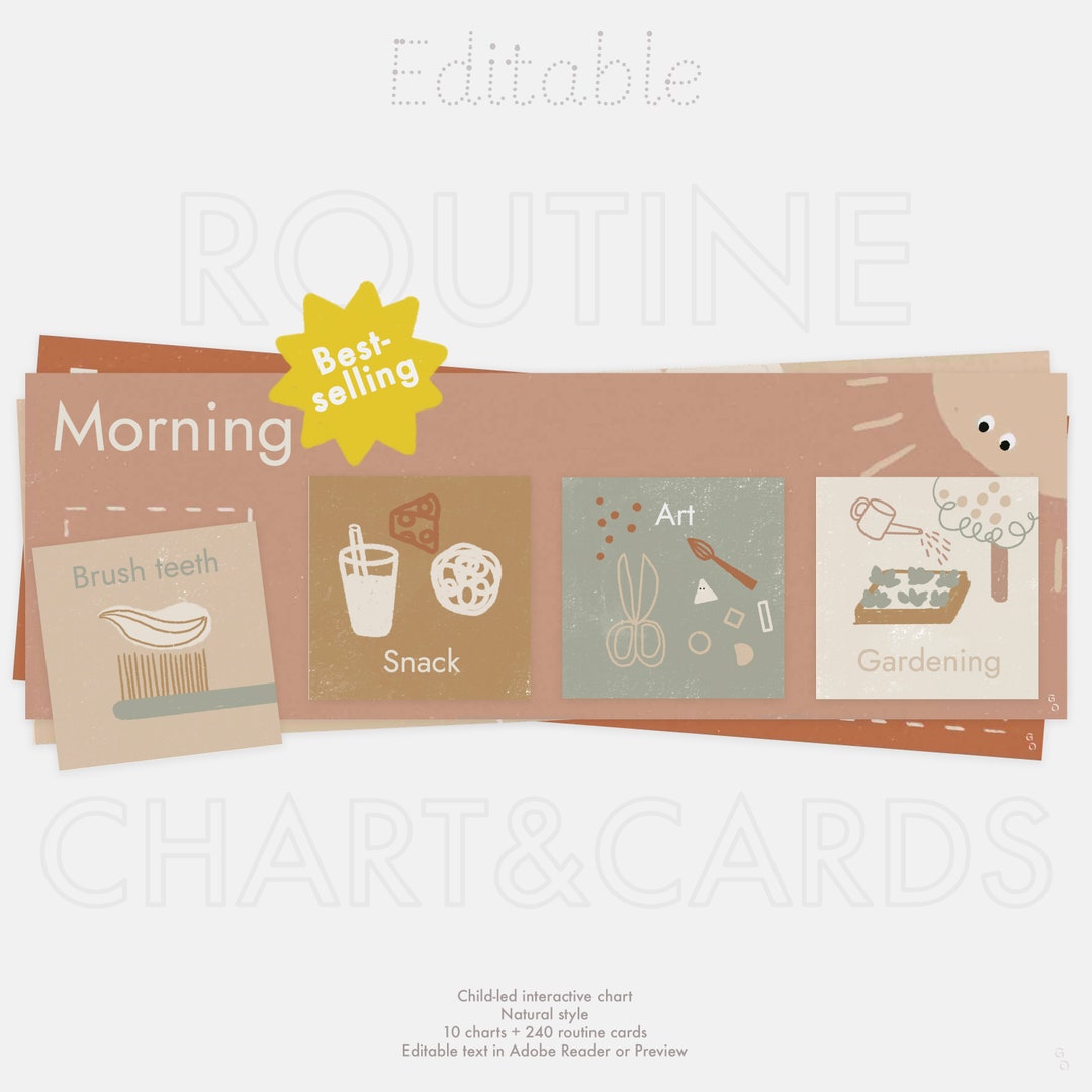 240 Editable Boho Kids Routine Cards + 10 Charts Mega Pack Natural ...