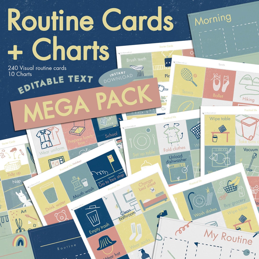 240 Editable Toddler Schedule Cards 10 Charts Montessori Routine Cards ...