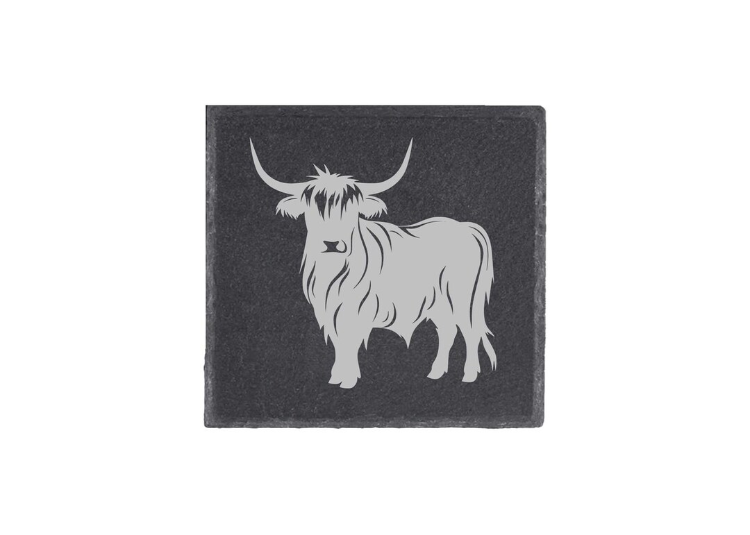 Highland Cow Outline Slate Coaster - Etsy