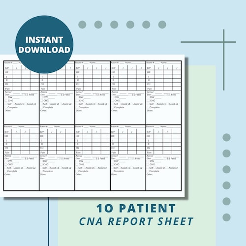 CNA/PCT/AIDE Report Sheet for 5 Patients Instant Download & - Etsy