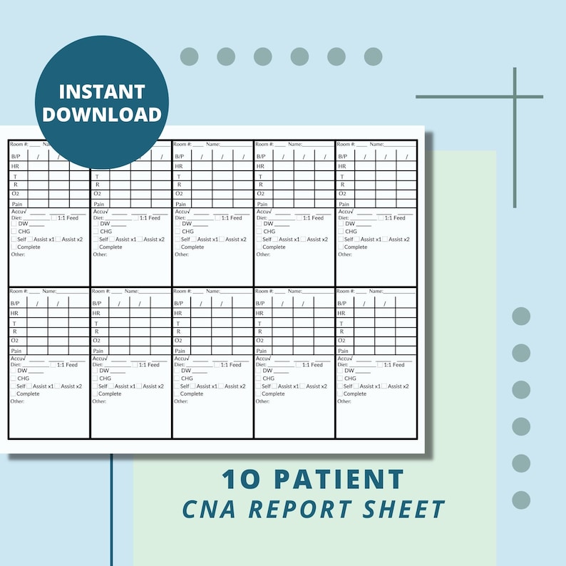 CNA/PCT 10 Patient Report Sheet - Etsy