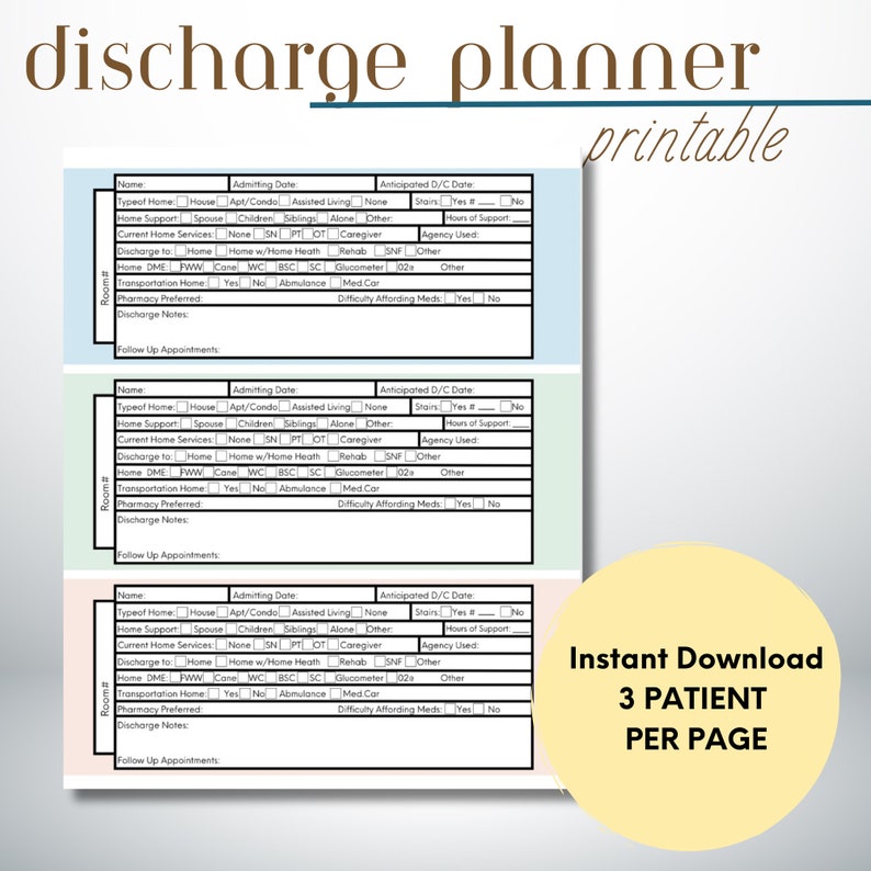 3 Patient Nurse Discharge Planner Printable - Etsy