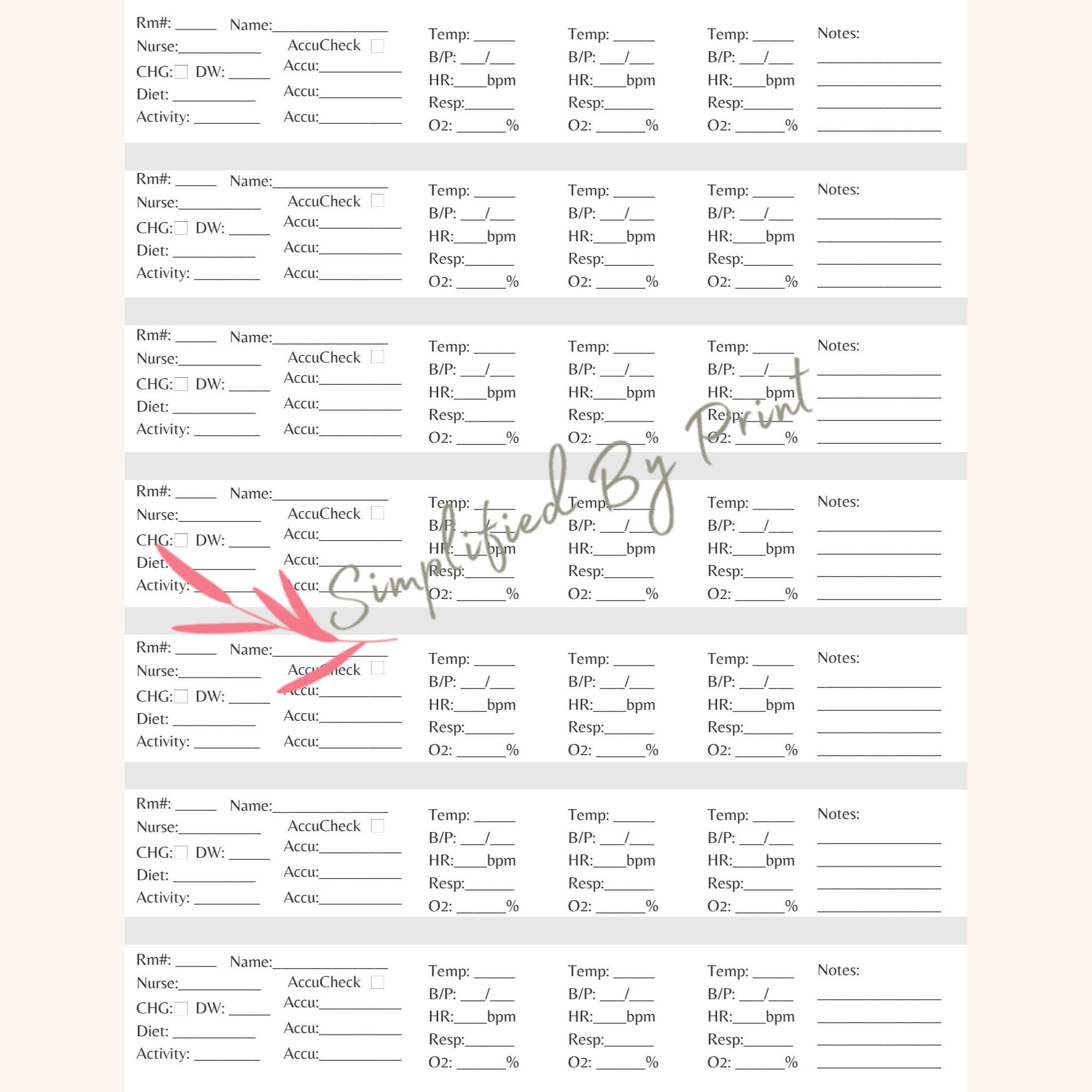 Simple CNA 7 or 14 Patient Report Sheet - Etsy