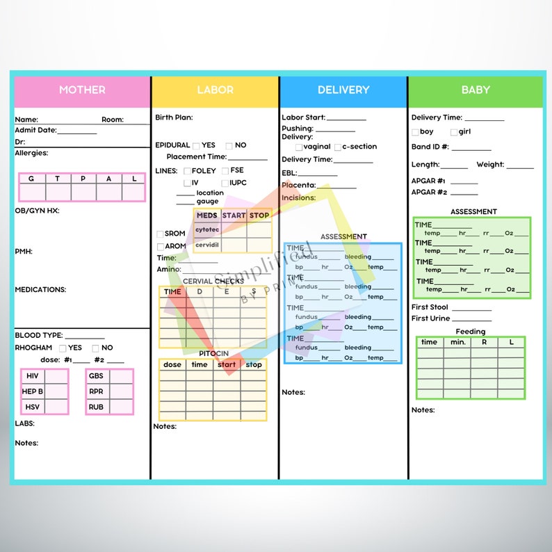Labor and Delivery Nurse Report Sheet, Mother-baby, L&D (digital ...