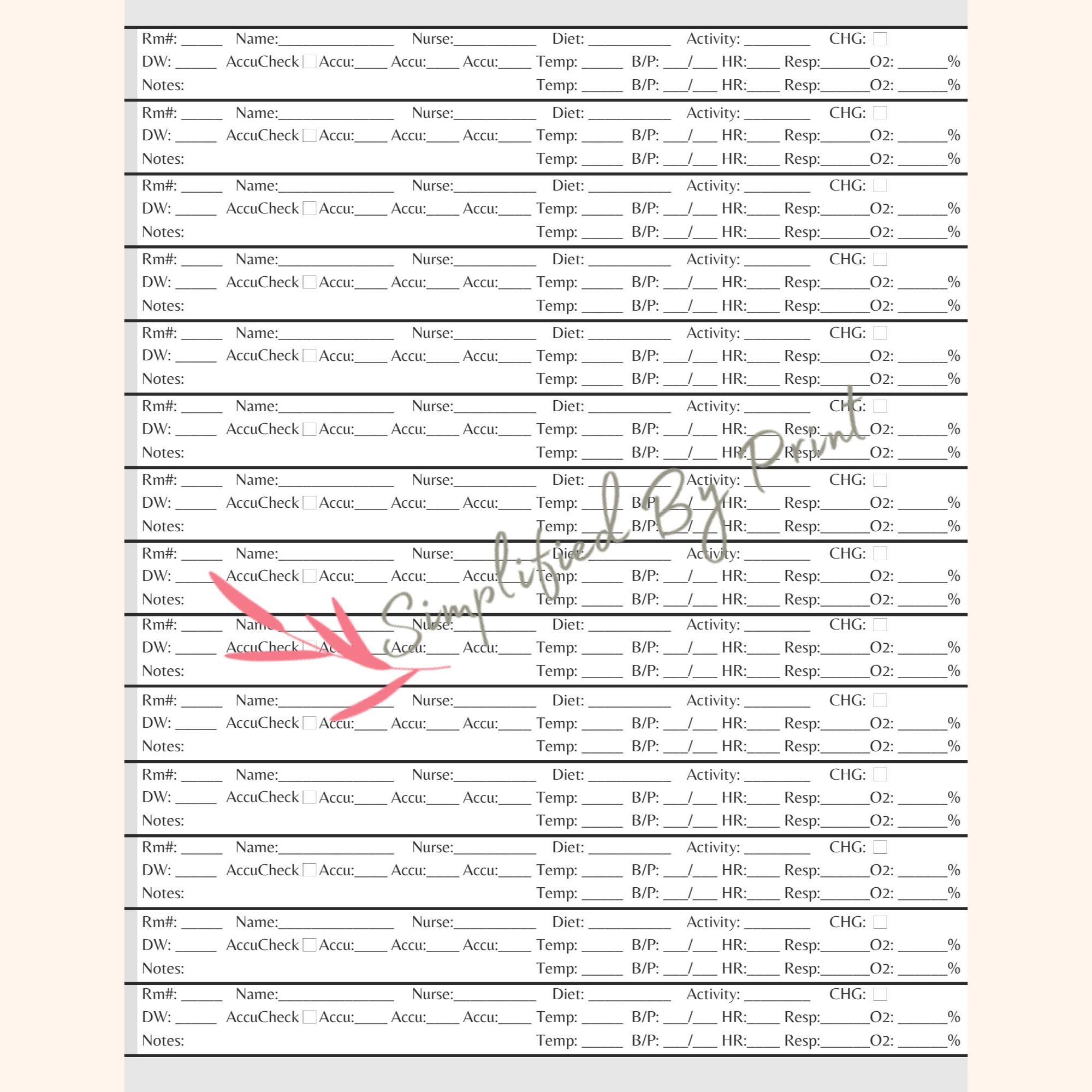Simple CNA 7 or 14 Patient Report Sheet - Etsy