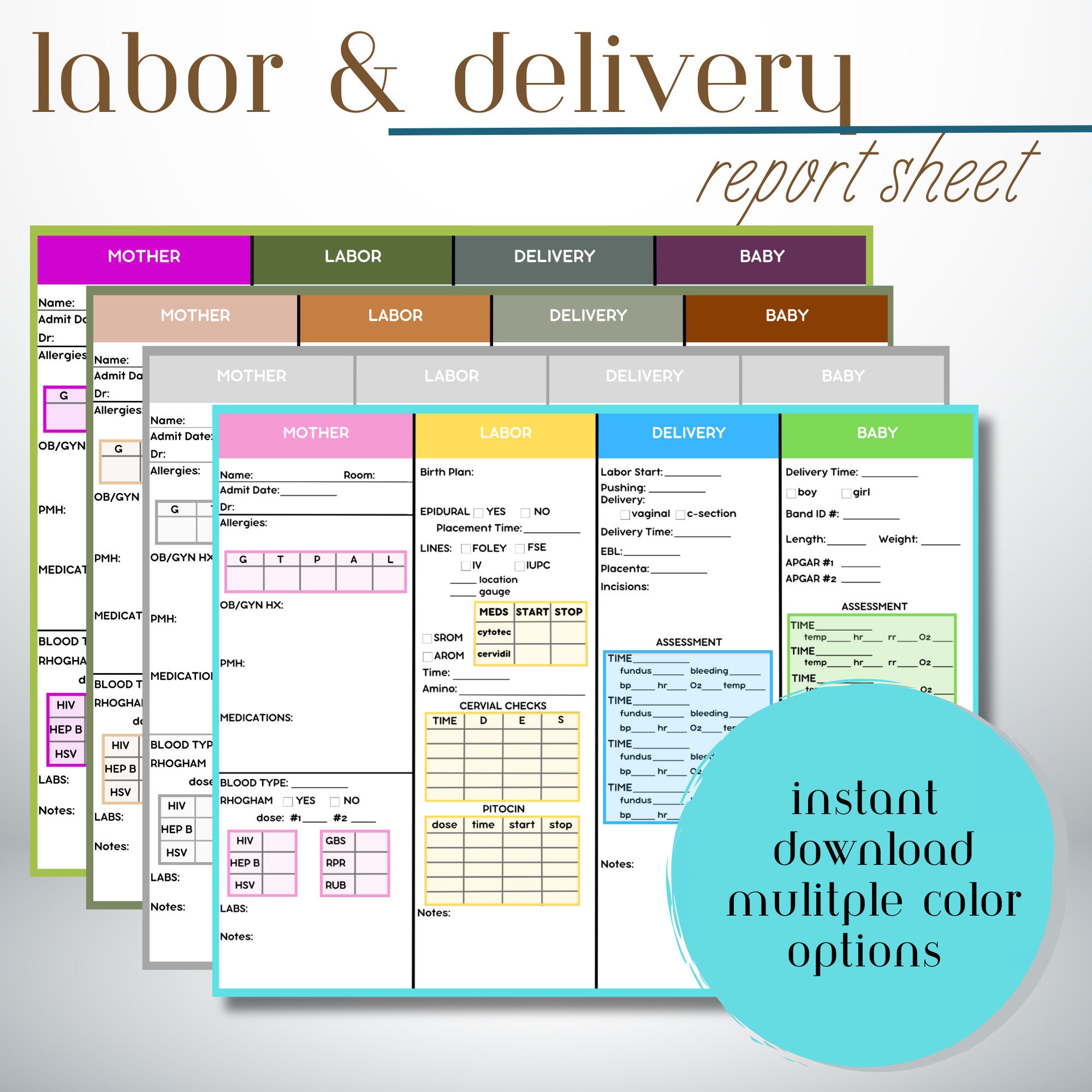 Registered Nurse Labor and Delivery Report Sheet, Nursing Report Sheet ...
