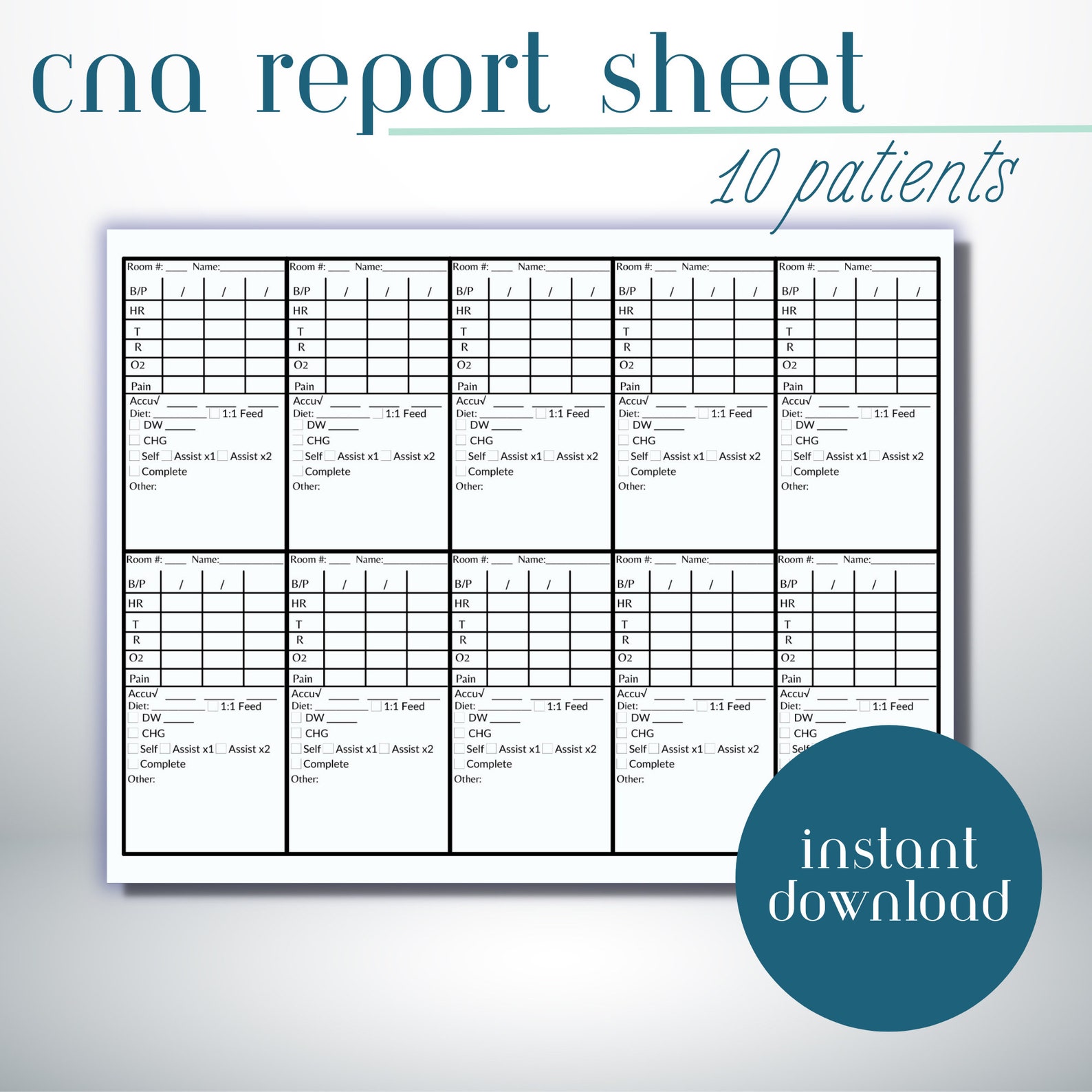 CNA/PCT 10 Patient Report Sheet - Etsy