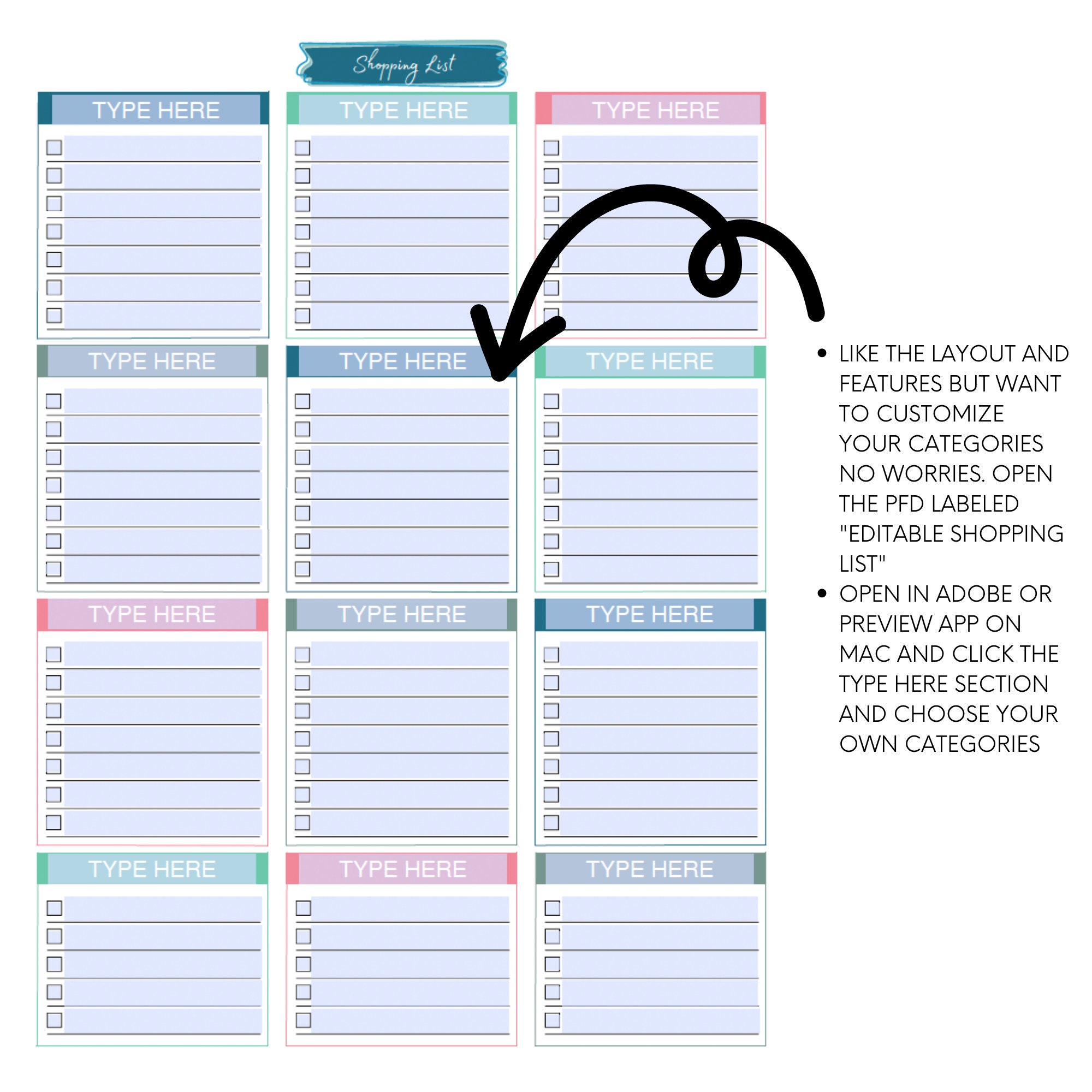 Printable and Editable Shopping List - Etsy