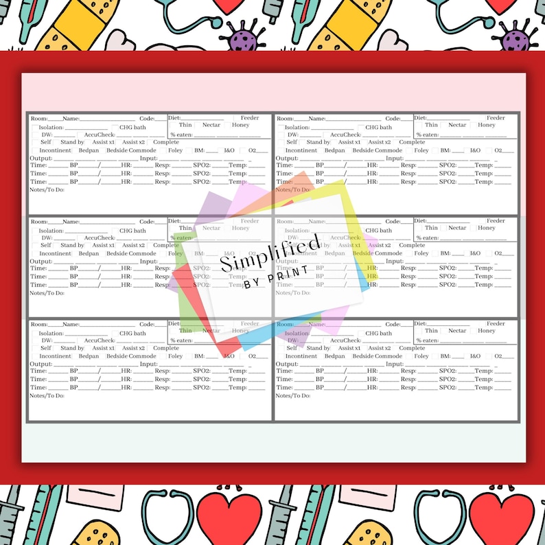 CNA Patient Report Sheet: 6 or 8 Patients (digital Download) - Etsy