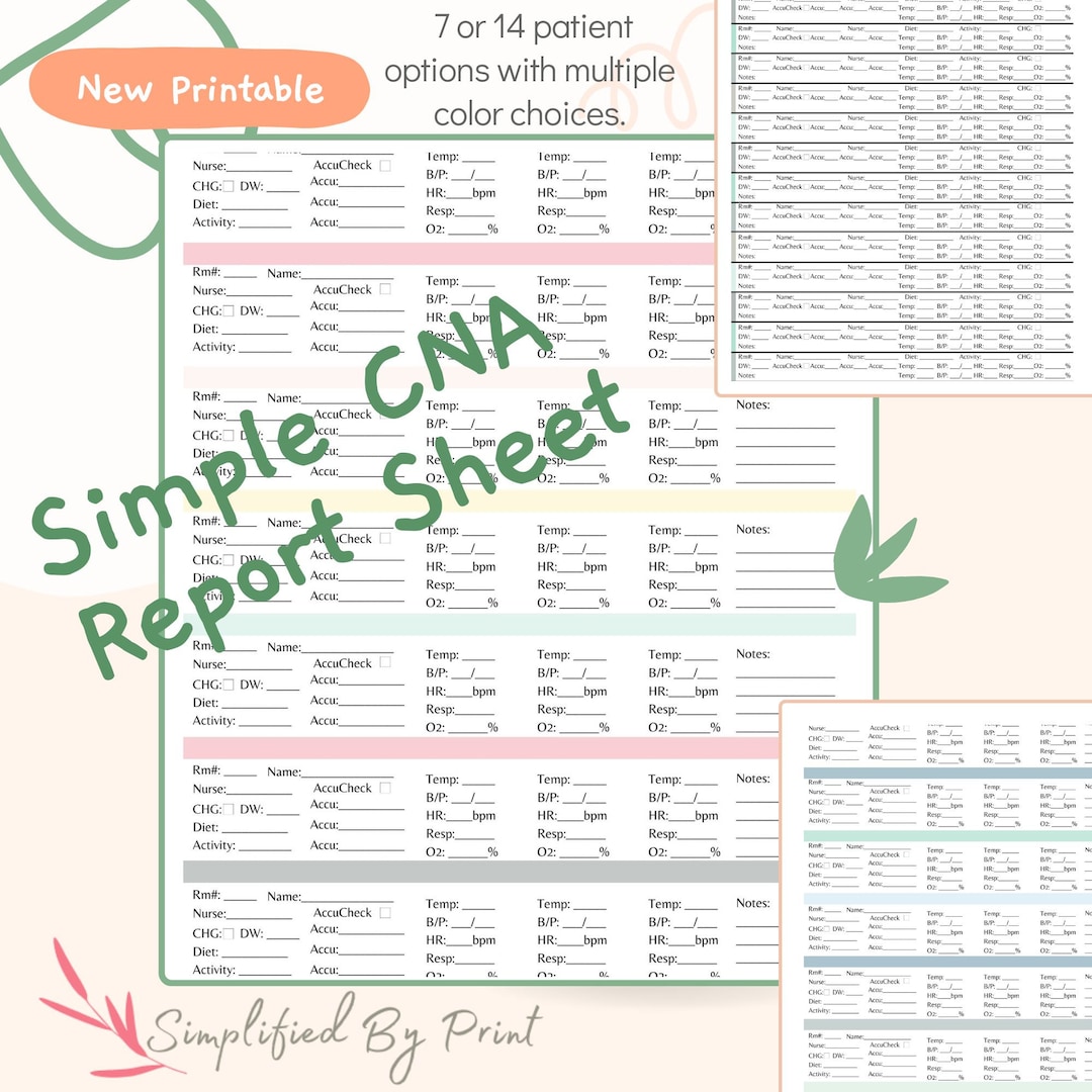 Simple CNA 7 or 14 Patient Report Sheet - Etsy