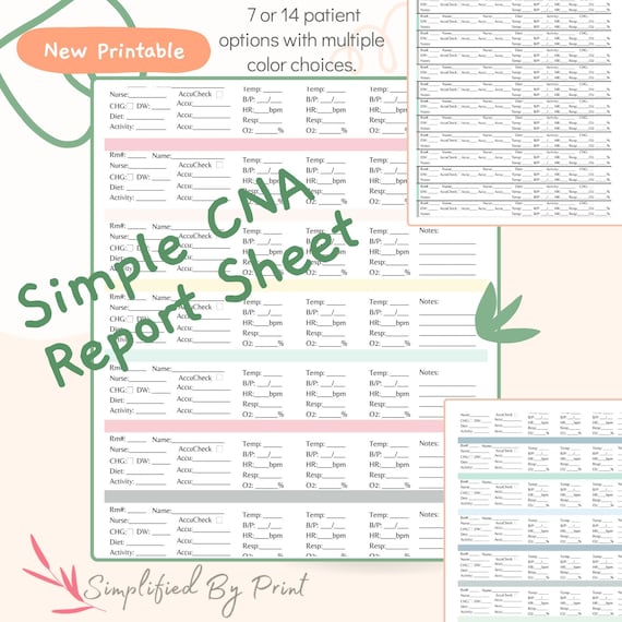 Simple CNA 7 or 14 Patient Report Sheet - Etsy