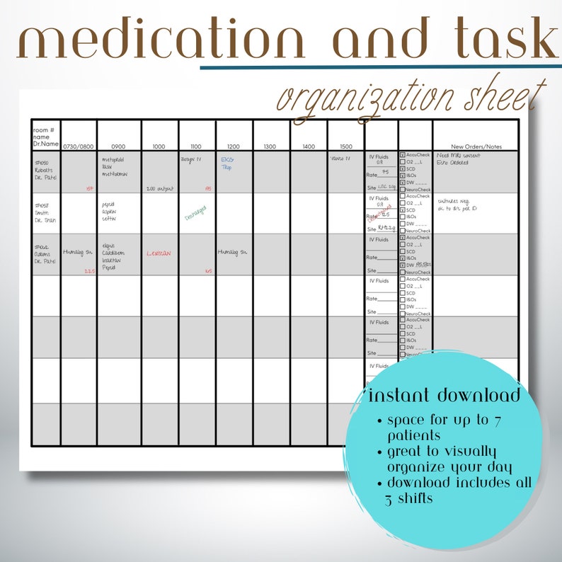Patient Medication and Task Organization Schedule for Nurses - Etsy