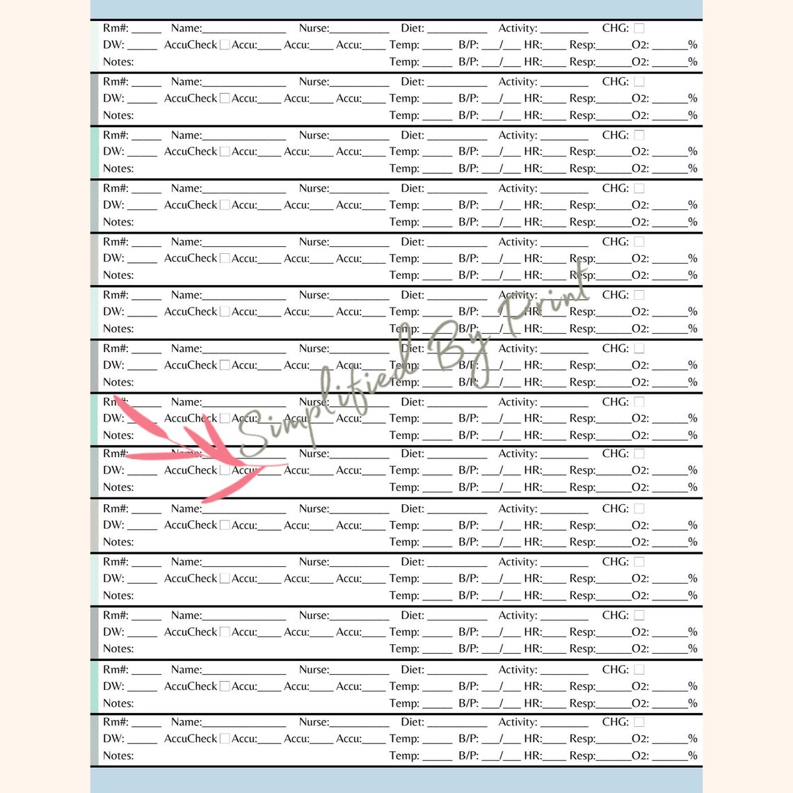 Simple CNA 7 or 14 Patient Report Sheet - Etsy
