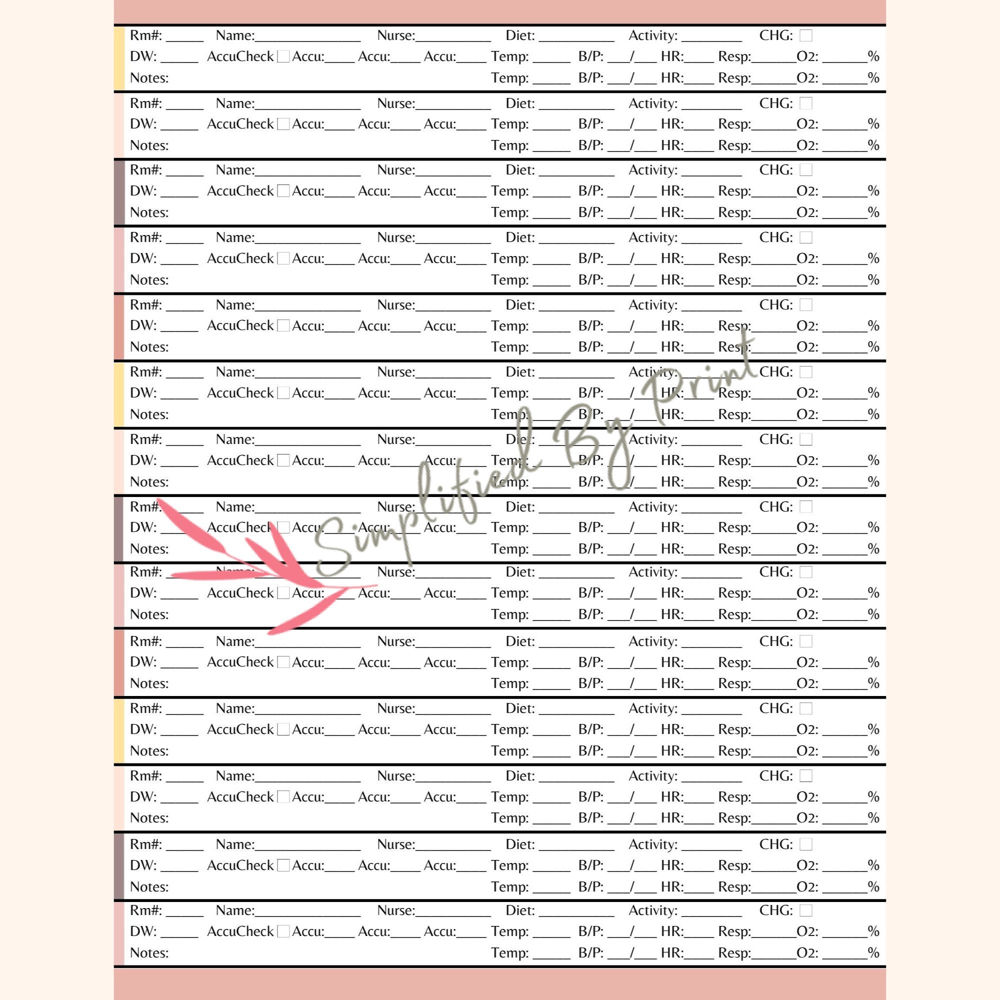 Simple CNA 7 or 14 Patient Report Sheet - Etsy
