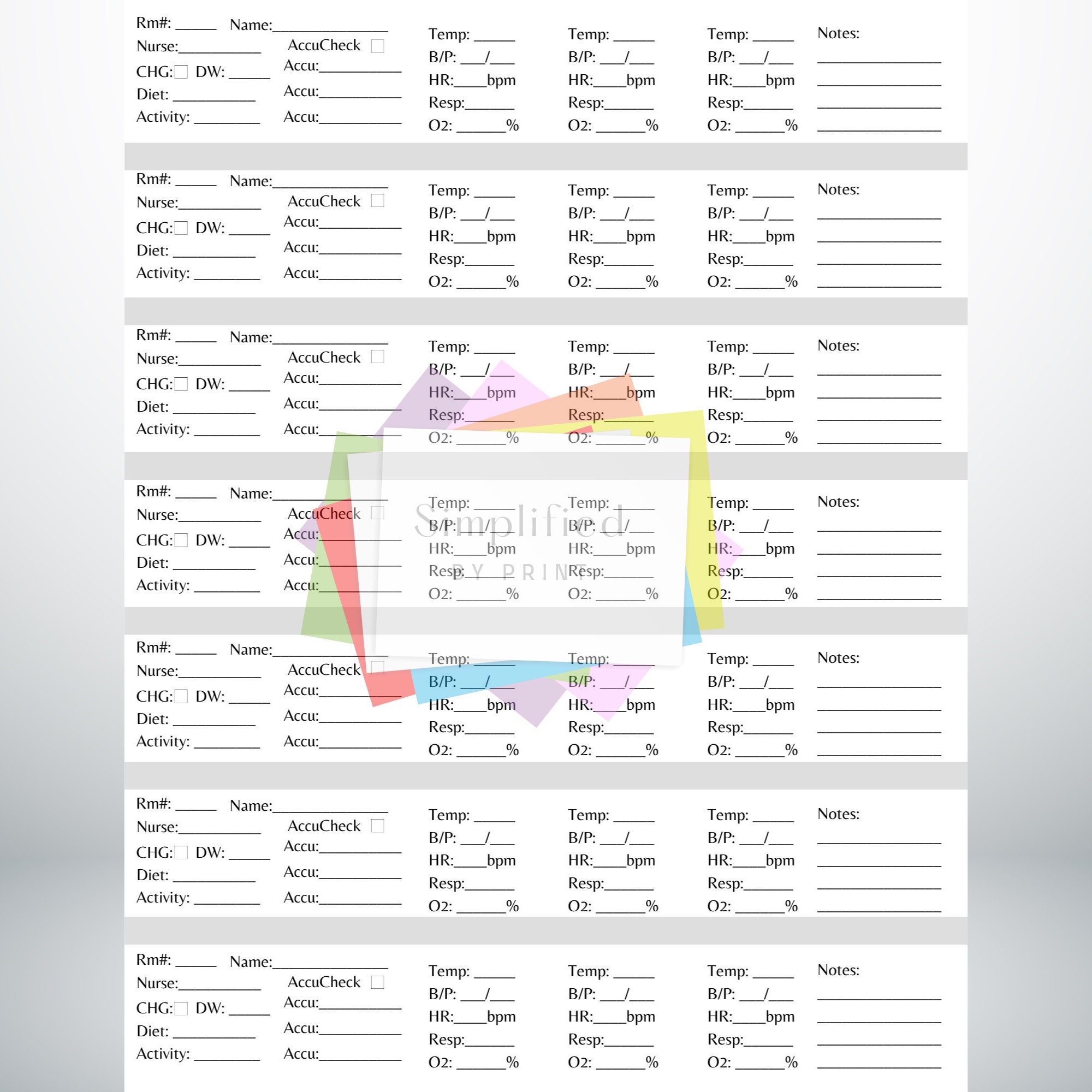Simple CNA 7 or 14 Patient Report Sheet - Etsy
