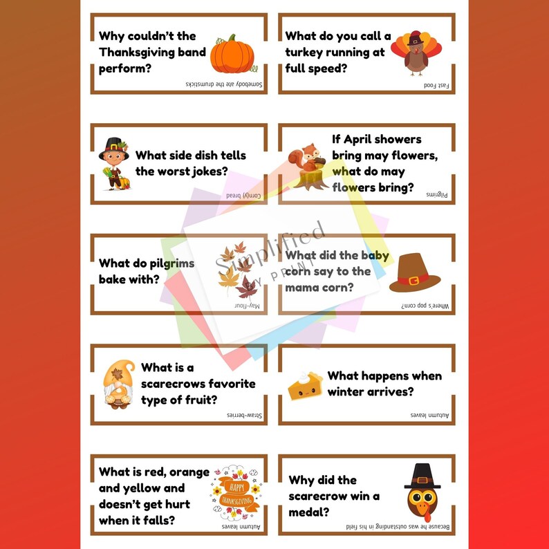 Kids Thanksgiving Lunchbox Jokes - Etsy