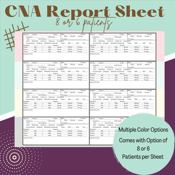 CNA . PCT. 8 or 6 Patient Vital Report Sheet. - Etsy