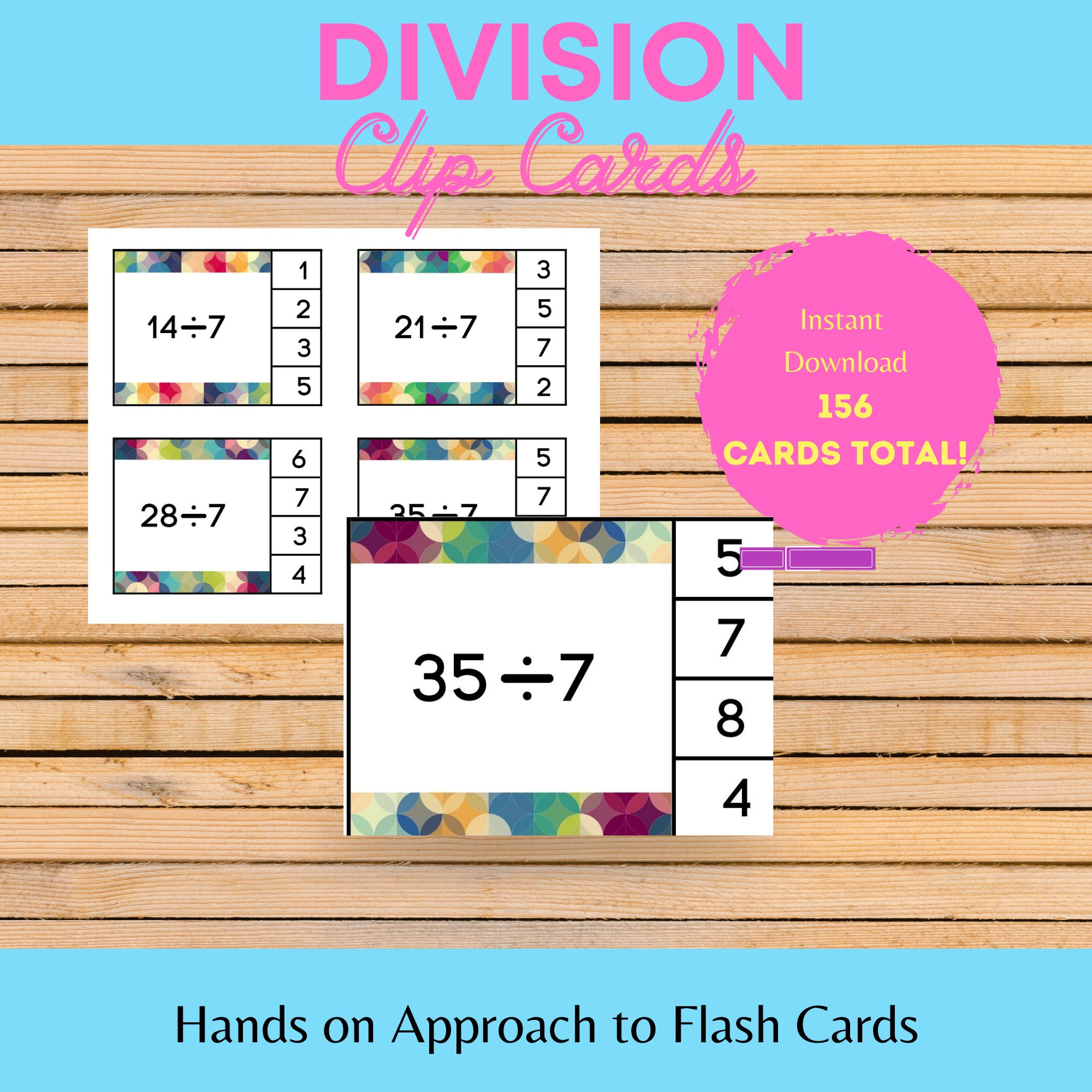 Division Math Clip Cards / Flash Cards/ Division Activities / Summer ...