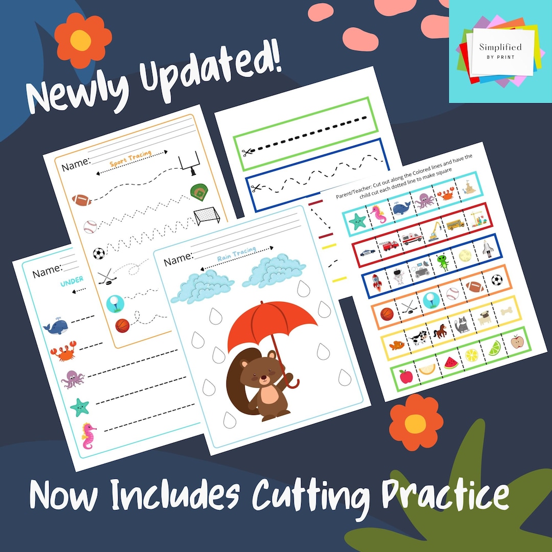 Tracing Line and Cutting Skills Worksheets Preschool Fine Motor - Etsy