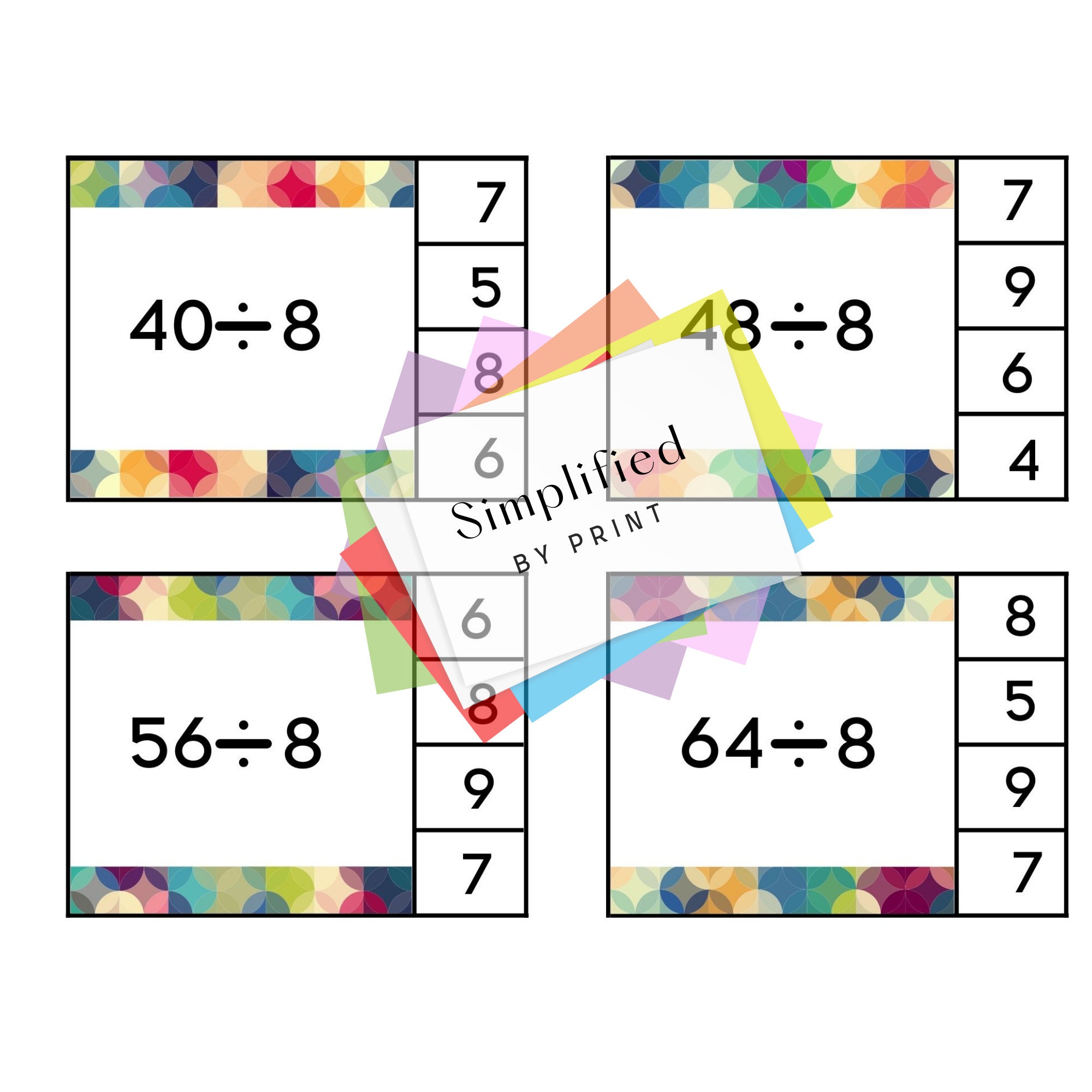 Division Math Clip Cards / Flash Cards/ Division Activities / Summer ...