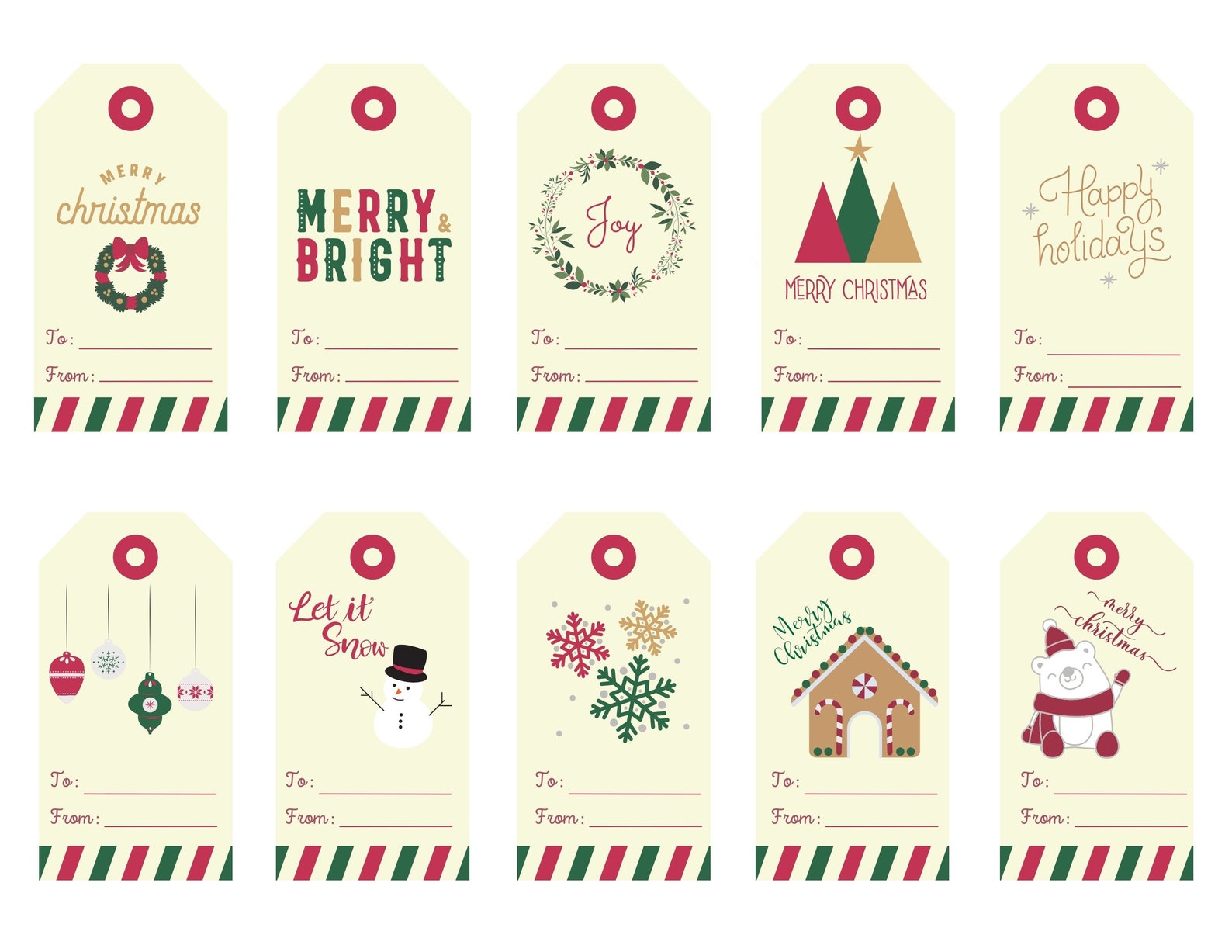 Printable Christmas Gift Tags Red and Green - Etsy