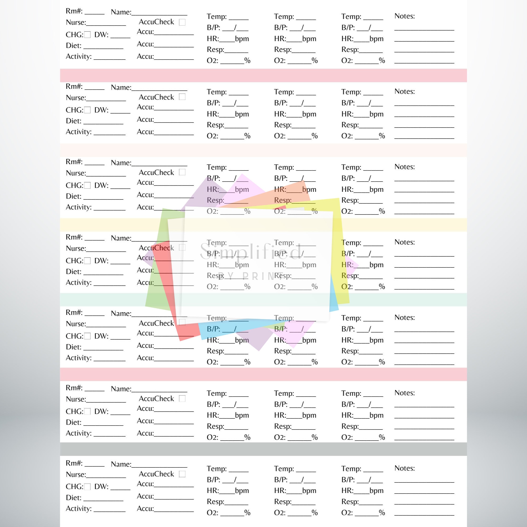 Simple CNA 7 or 14 Patient Report Sheet - Etsy