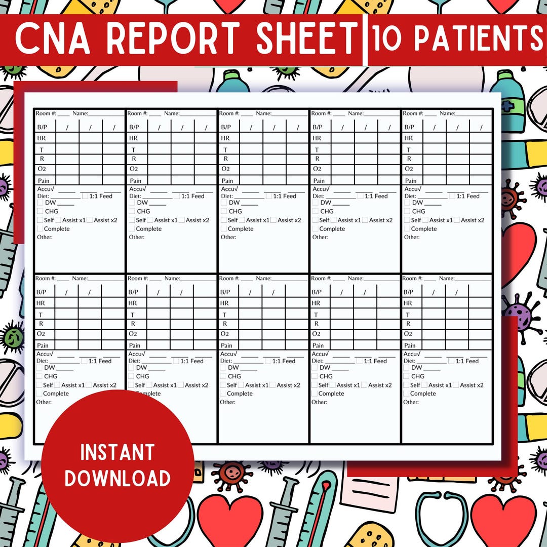 CNA Report Sheet for Pcts for 10 Patient Nursing Aid Report Sheet - Etsy