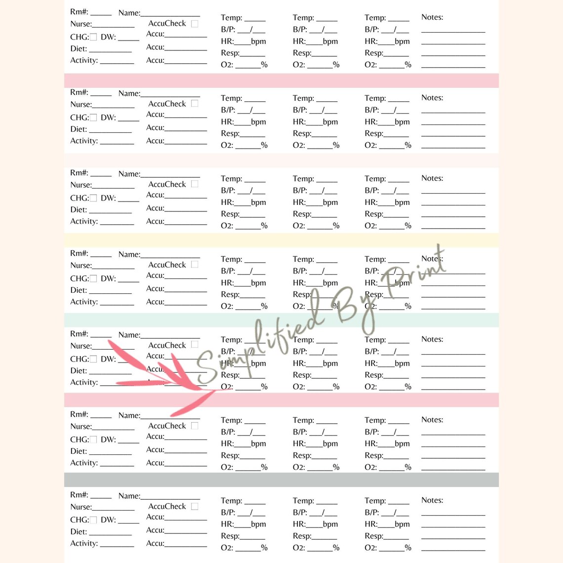 Simple CNA 7 or 14 Patient Report Sheet - Etsy