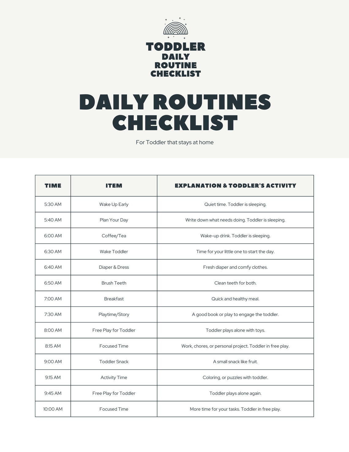 Toddler Daily Routine Checklist Instant Download Digital File Ready to ...