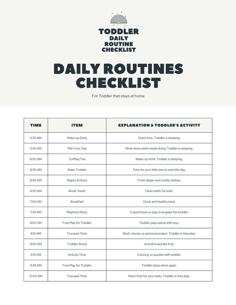 Toddler Daily Routine Checklist Instant Download Digital File Ready to ...